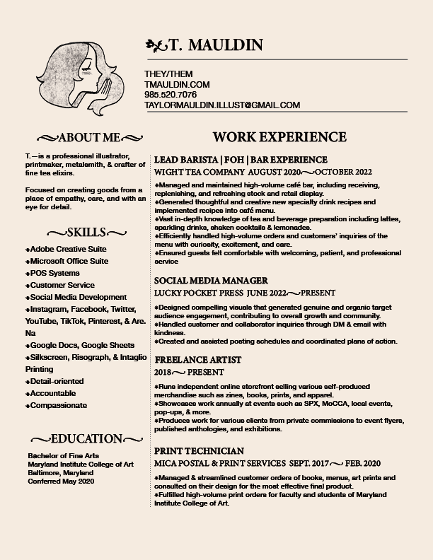 𝕽𝖊𝖘𝖚𝖒𝖊 — Taylor Mauldin