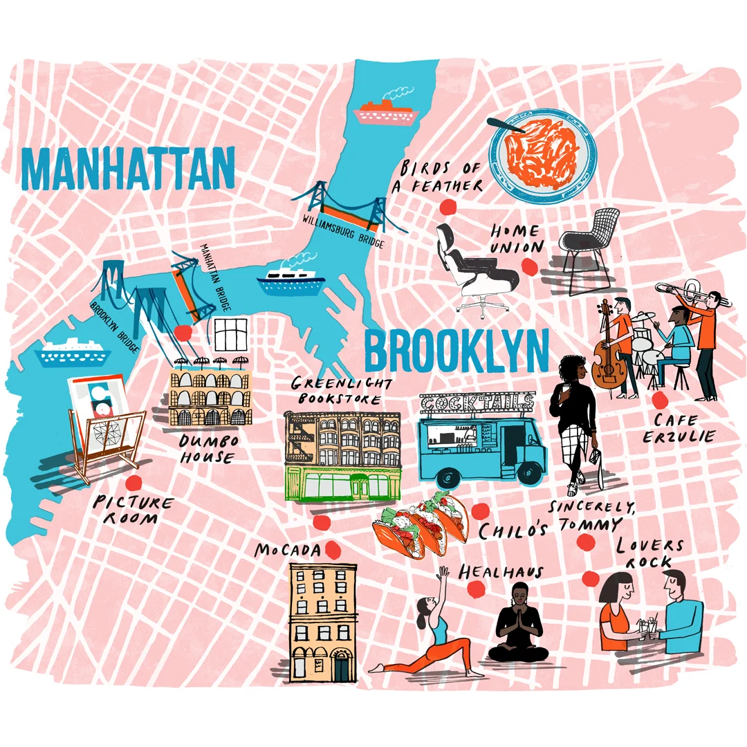 Illustrated Map Of Brooklyn Brooklyn Neighborhood Map Art