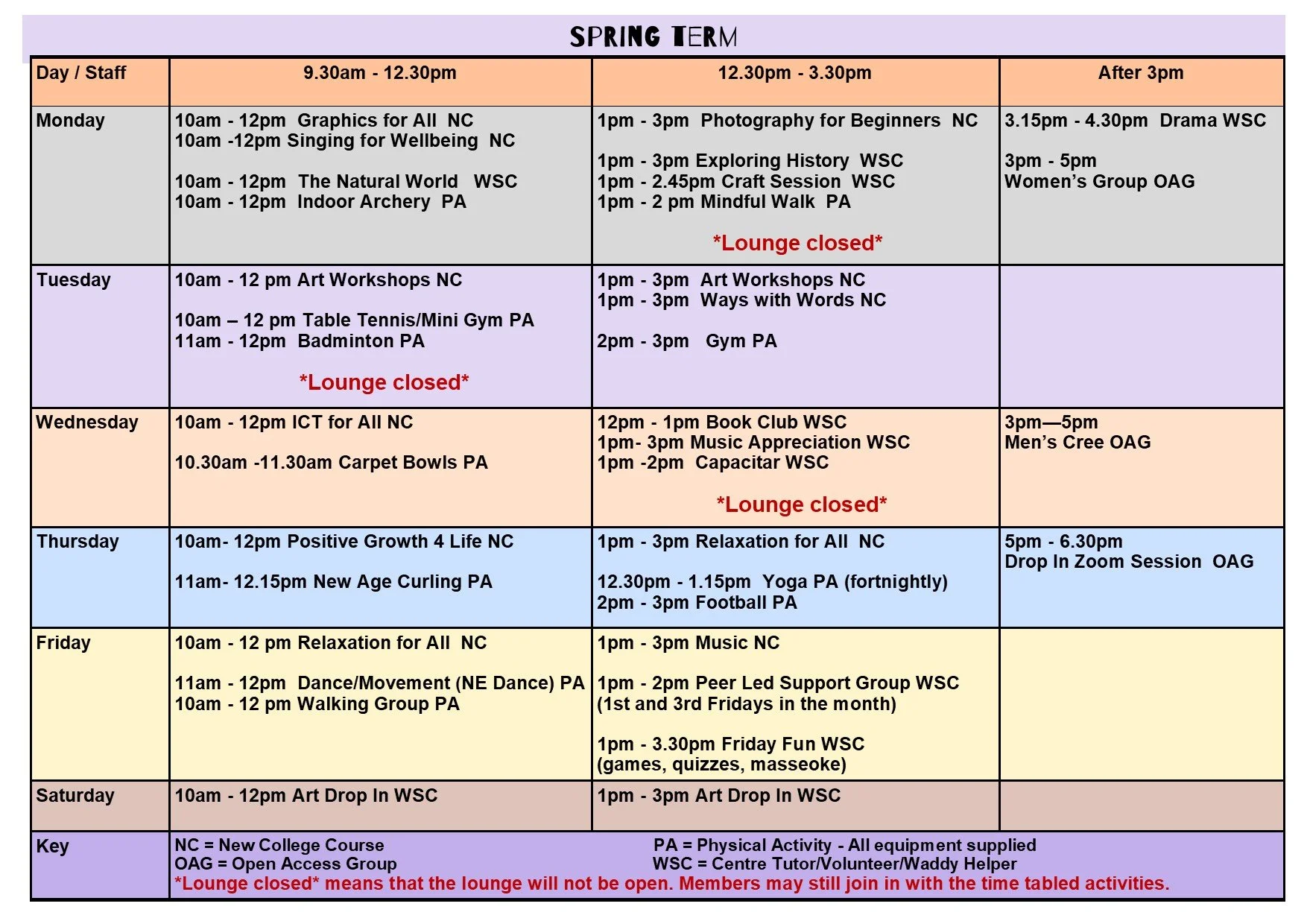 Timetables — Waddington Street