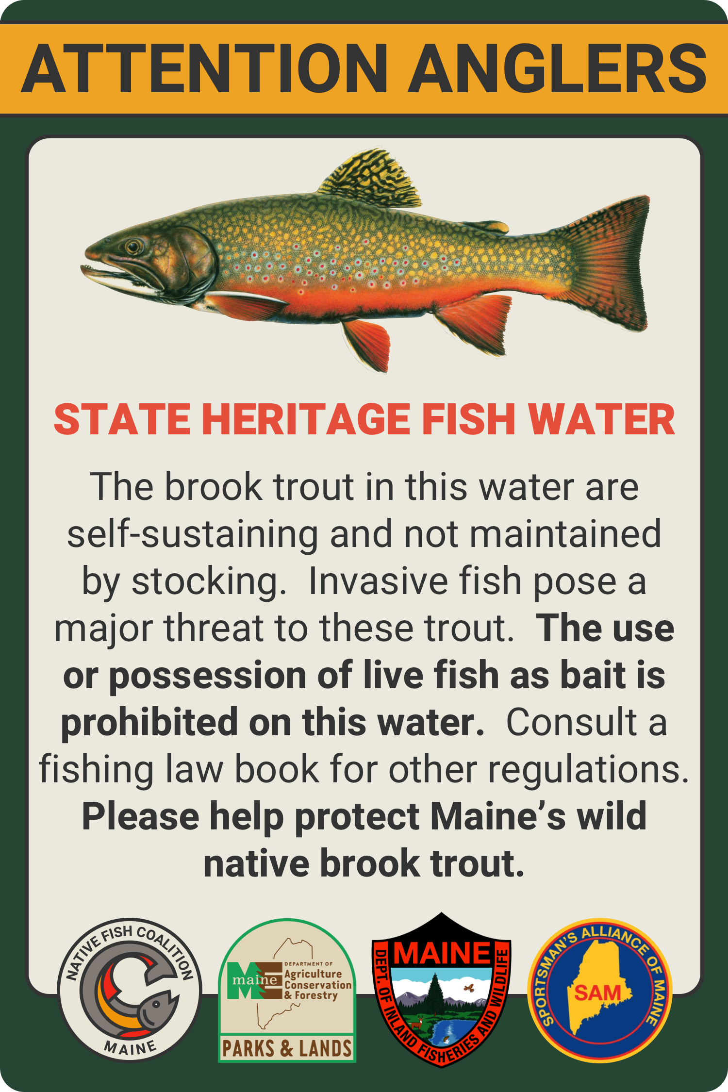 MAINE STATE HERITAGE FISH (STATE-OWNED LAND) — Native Fish Coalition