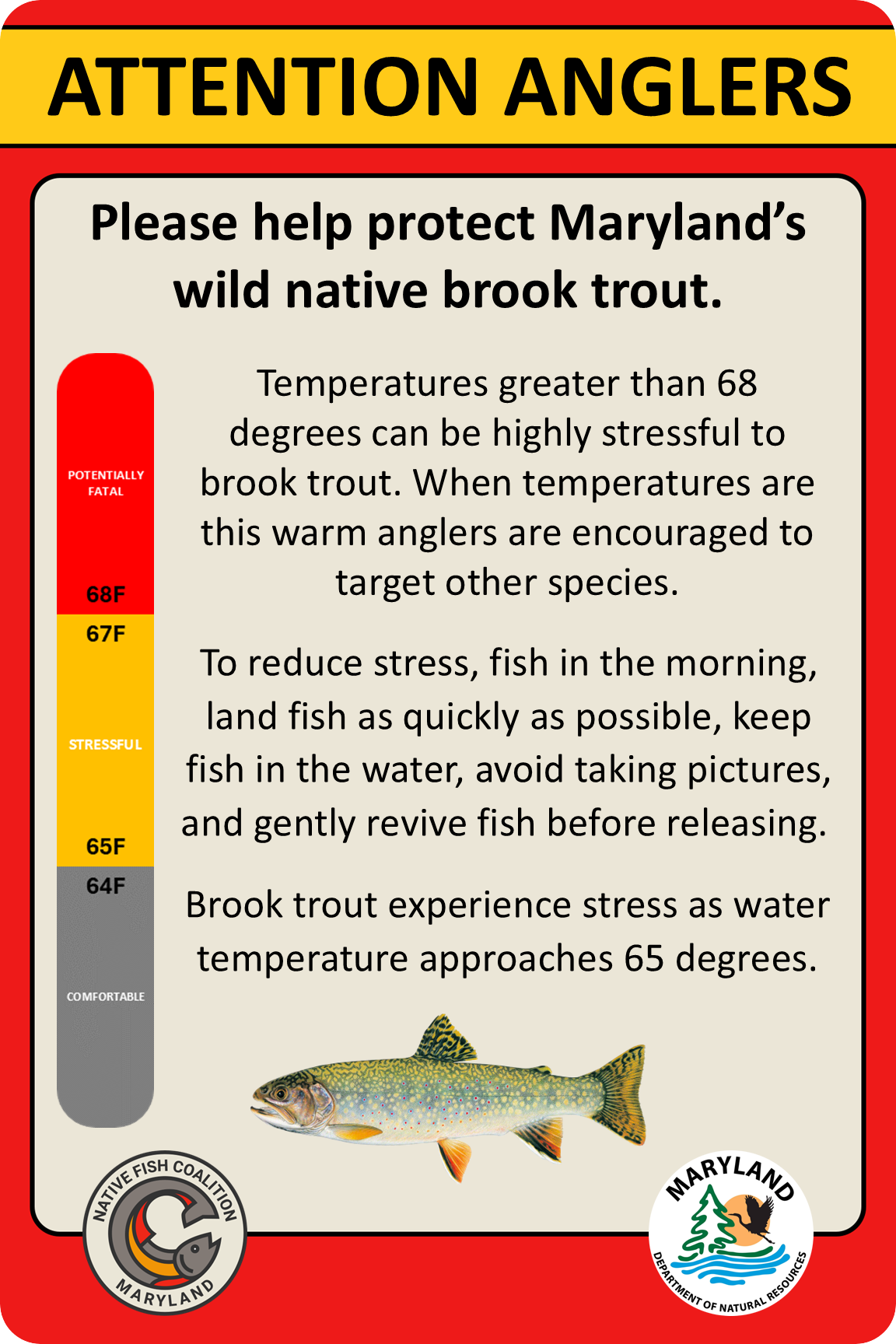 Coming Soon: MD Wild Native Brook Trout Water Temp Signs... — Native ...