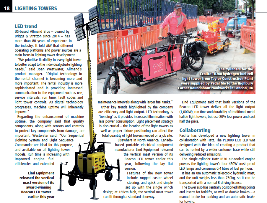 International Rental News Covers The Beacon LED Tower — Lind Equipment