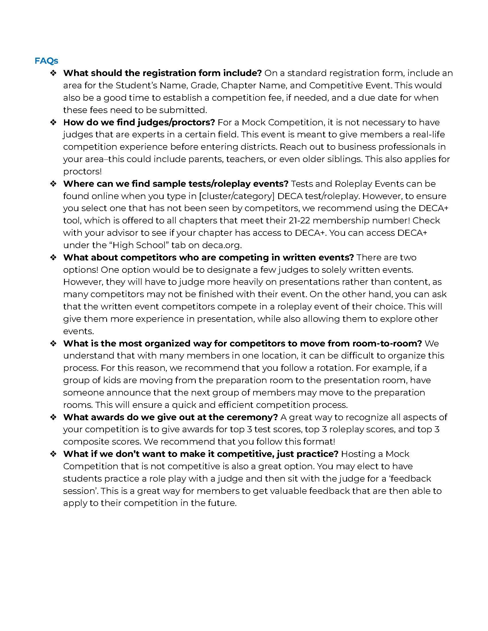 Hosting a Mock Competition Checklist — Texas DECA