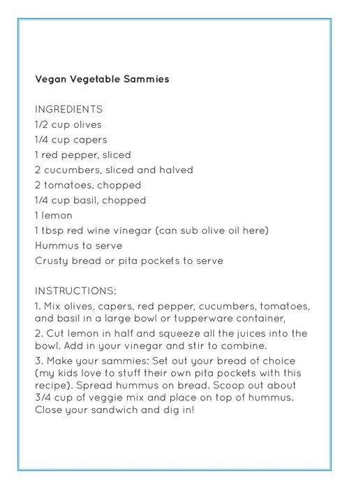 Vegan Vegetable Sammies — Draw Near Designs