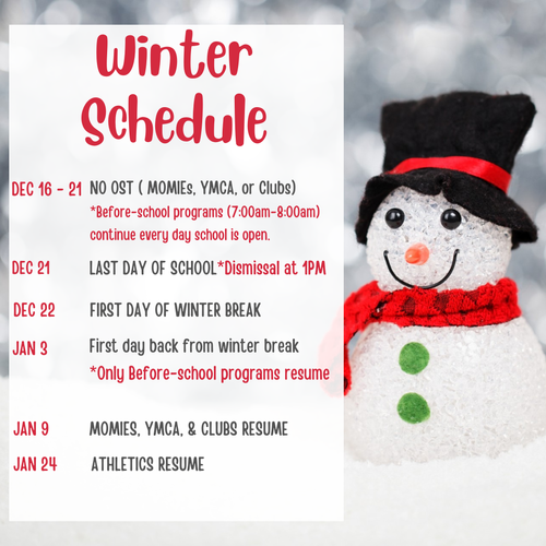 Winter Break Schedule + Important Dates / Horario de vacaciones de ...