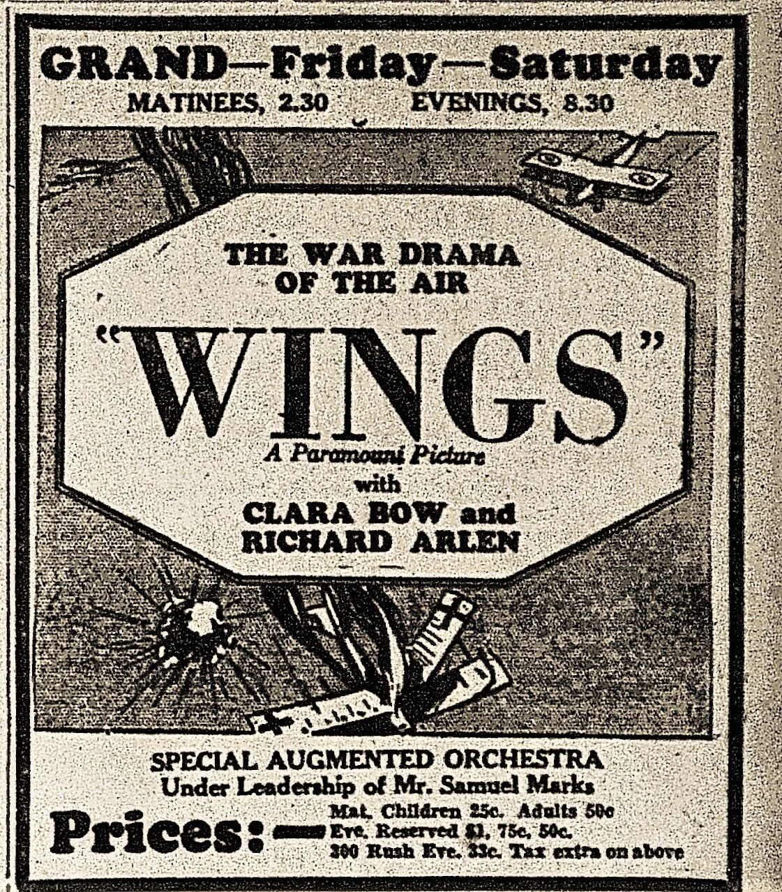 Wings: Watching a Movie at the Grand Opera House, 1928 — A Peterborough ...