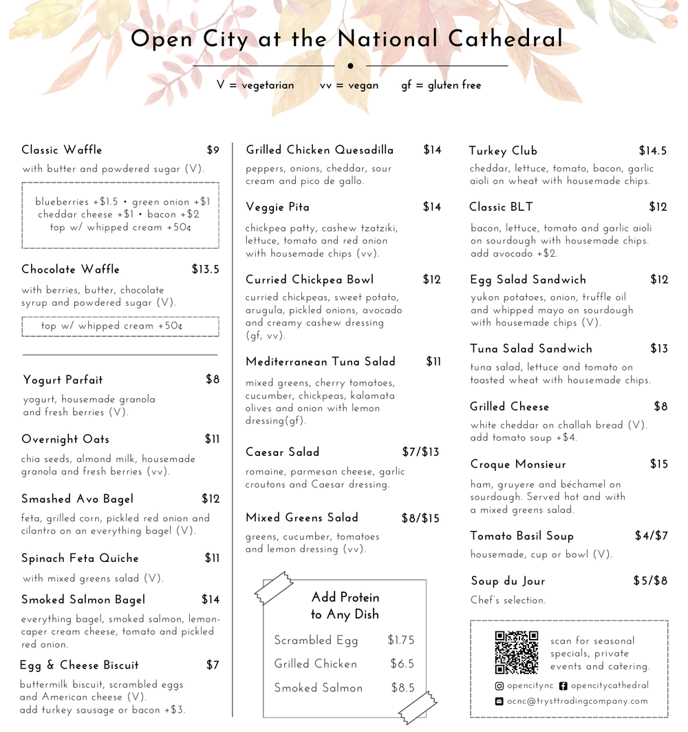 Open City at the National Cathedral is a quiet cafe on The Close