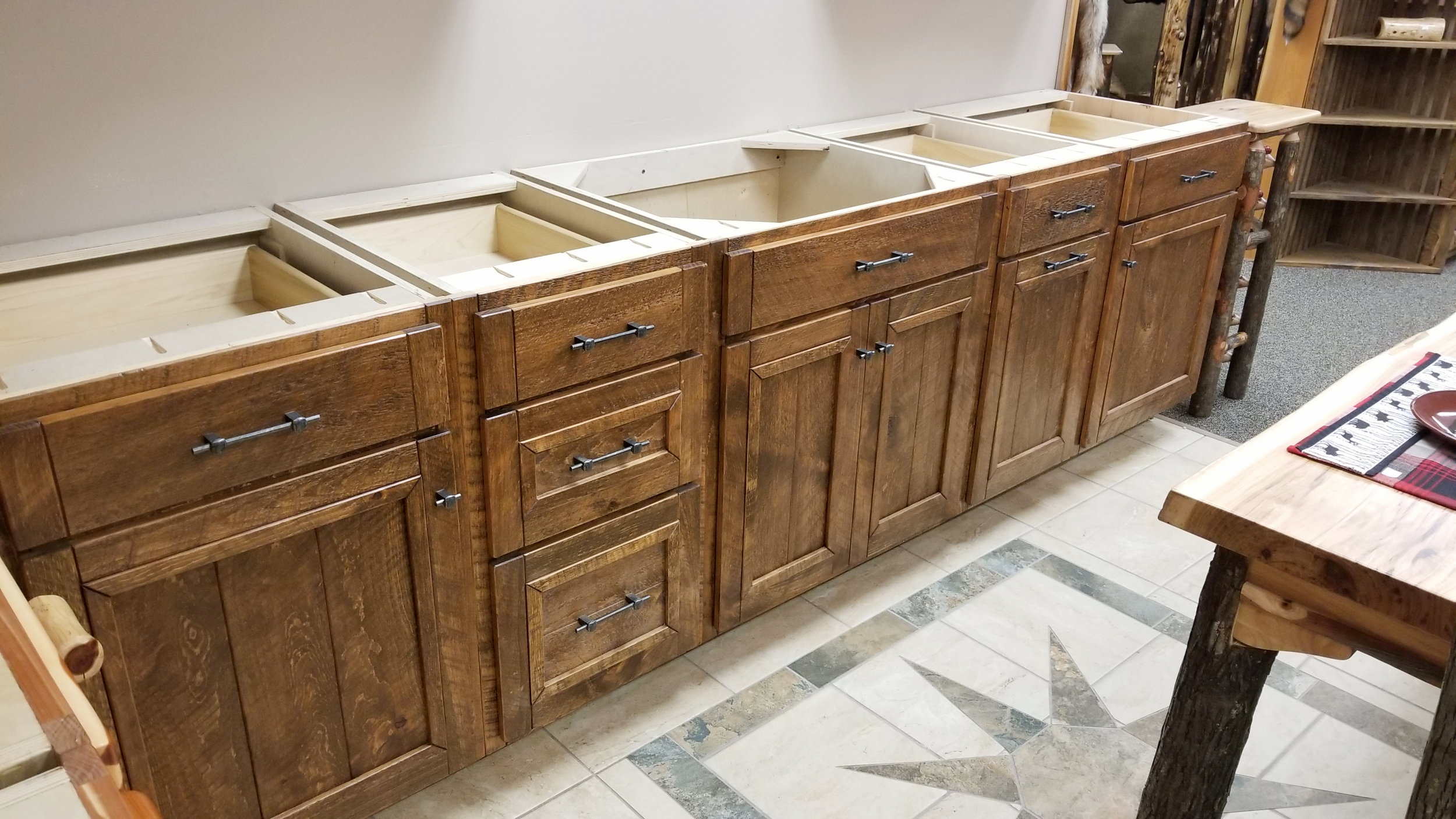Timber Frame Kitchen Cabinets — EZ Mountain Rustic Furniture