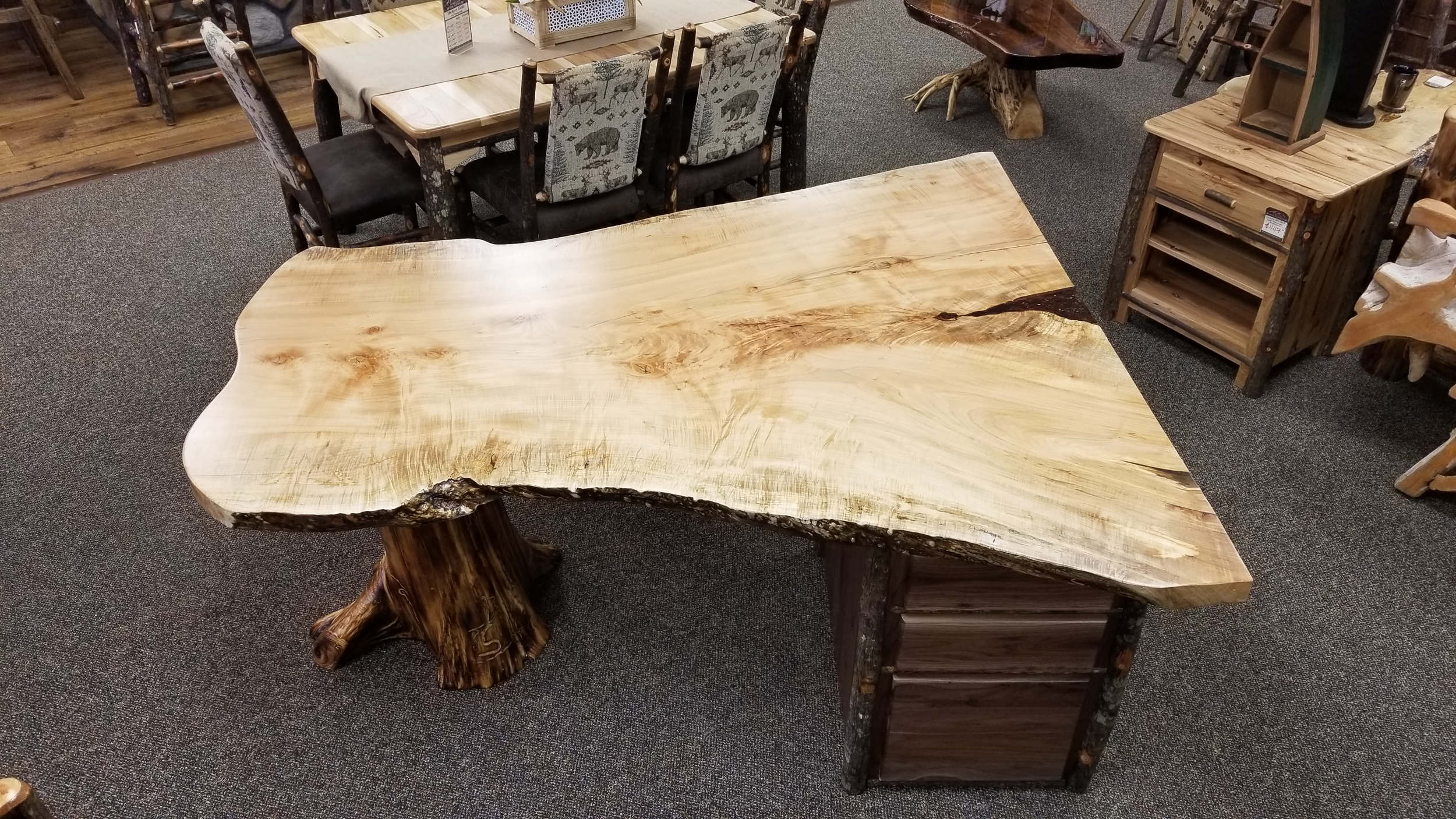 Maple Slab Desk with Stump Base — EZ Mountain Rustic Furniture