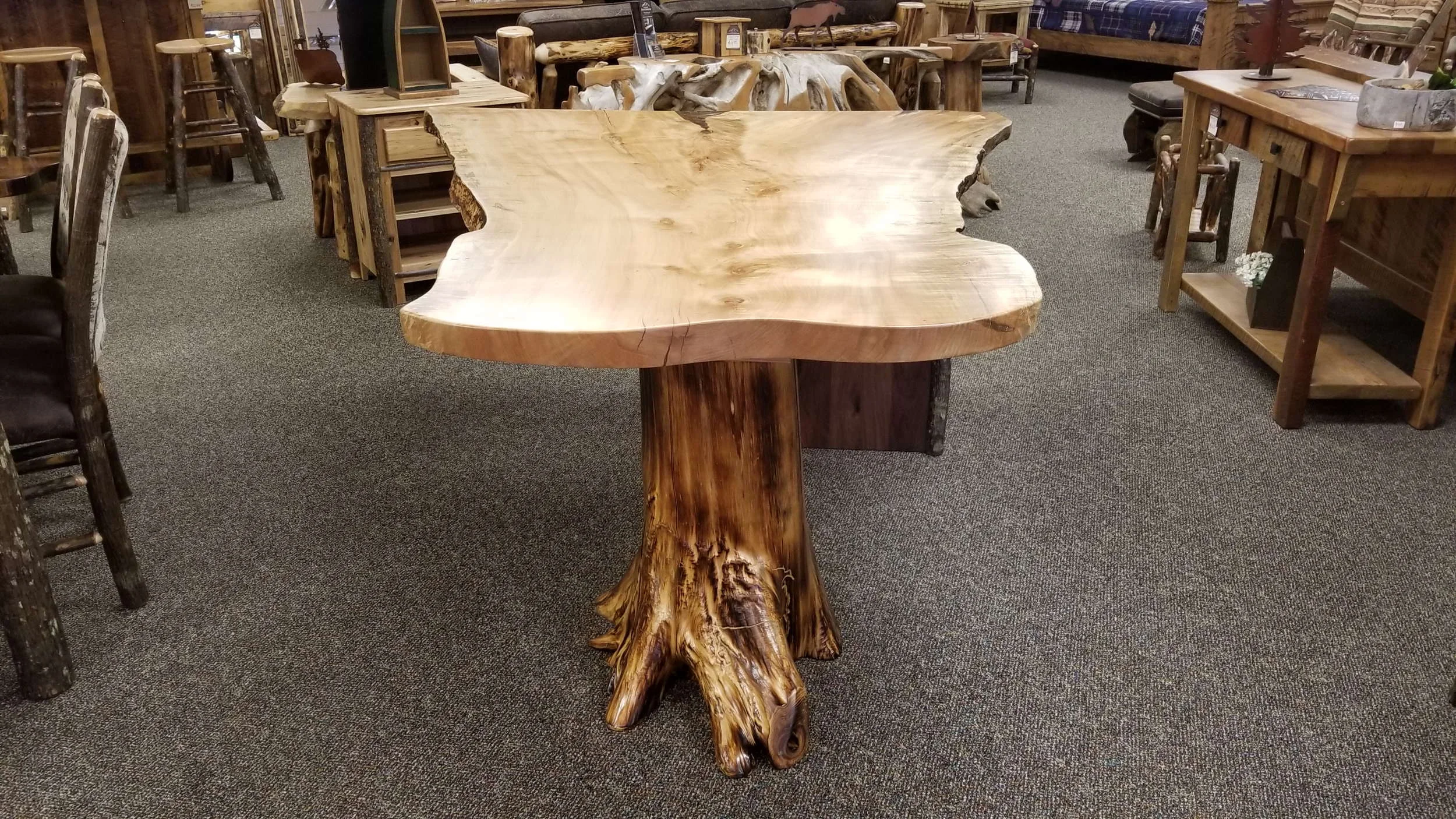 Maple Slab Desk with Stump Base — EZ Mountain Rustic Furniture