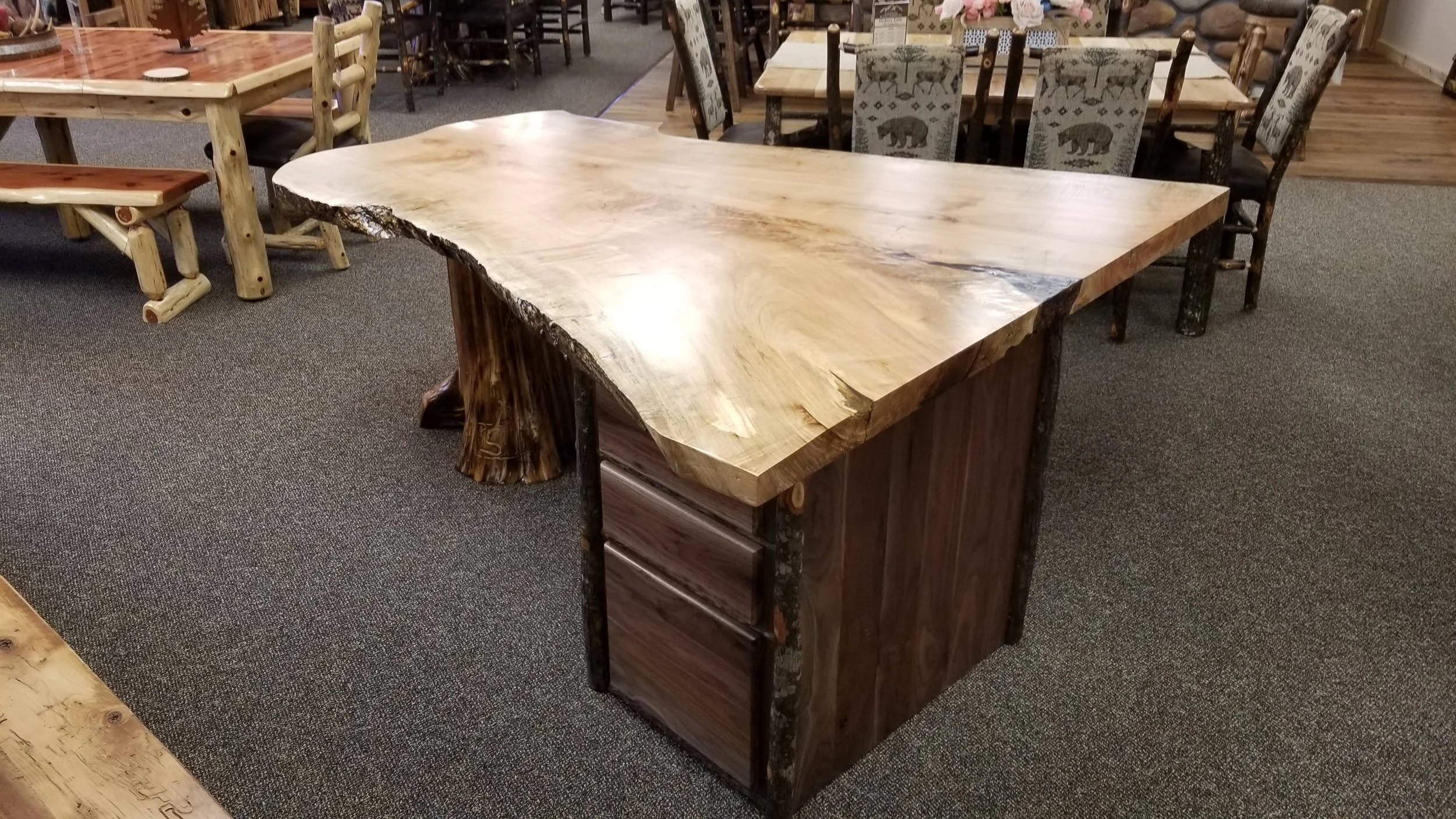 Maple Slab Desk with Stump Base — EZ Mountain Rustic Furniture