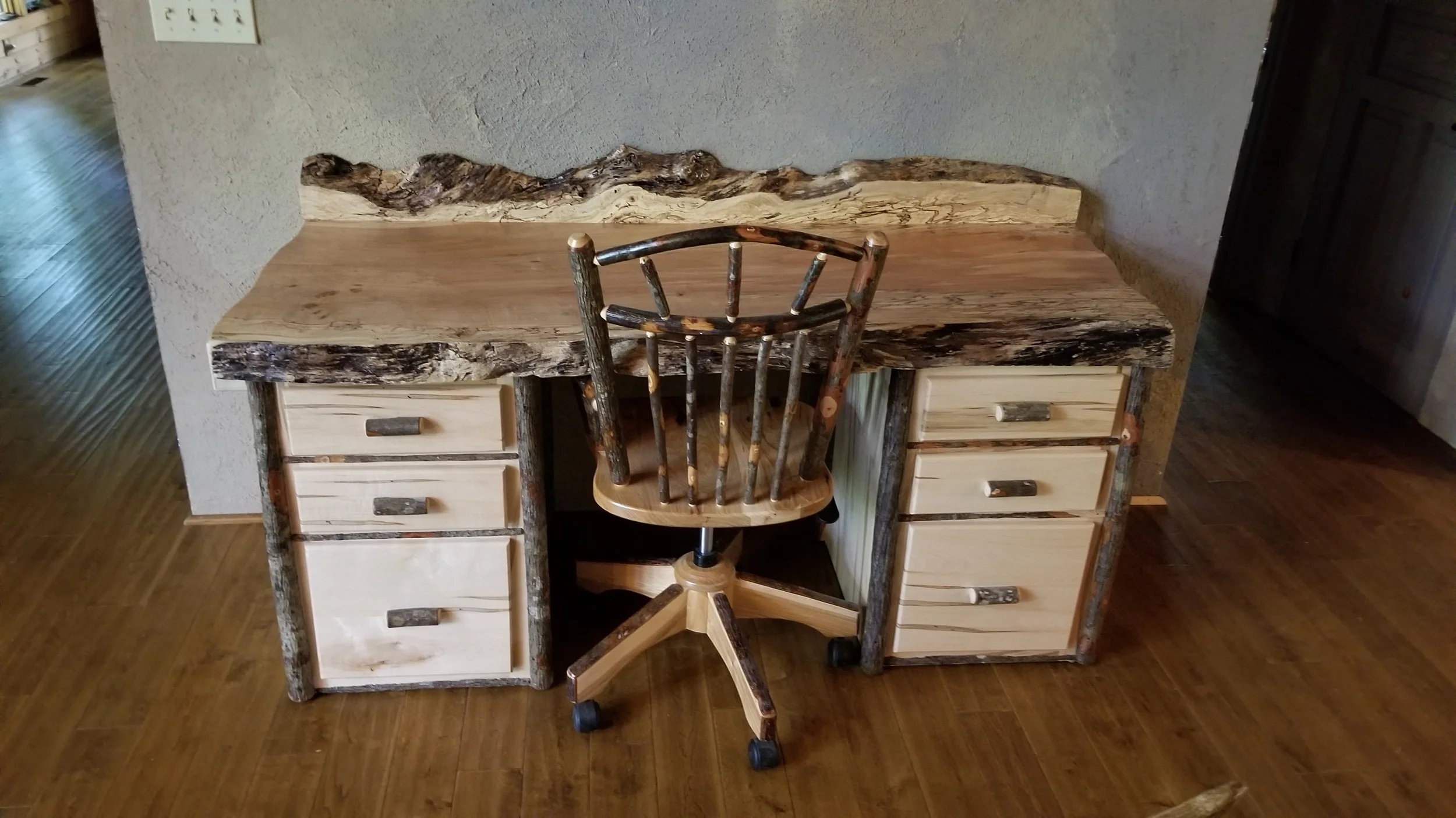 Maple Slab Desk with Dual Drawer Base — EZ Mountain Rustic Furniture