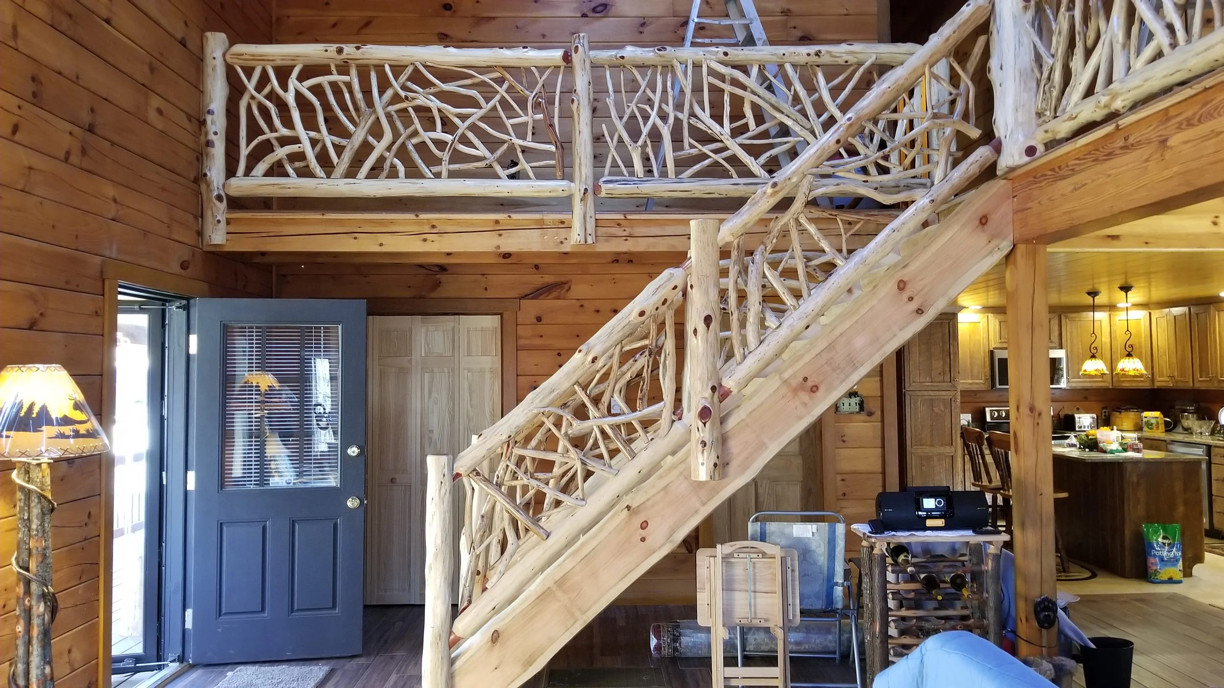 Red Cedar Stained Twig Railing — EZ Mountain Rustic Furniture