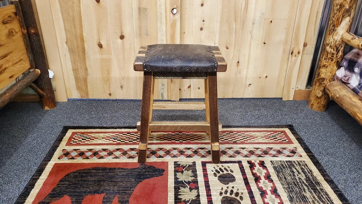Barnwood Padded Saddle Bar Stool — EZ Mountain Rustic Furniture