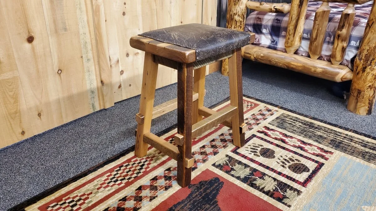 Barnwood Padded Saddle Bar Stool — EZ Mountain Rustic Furniture
