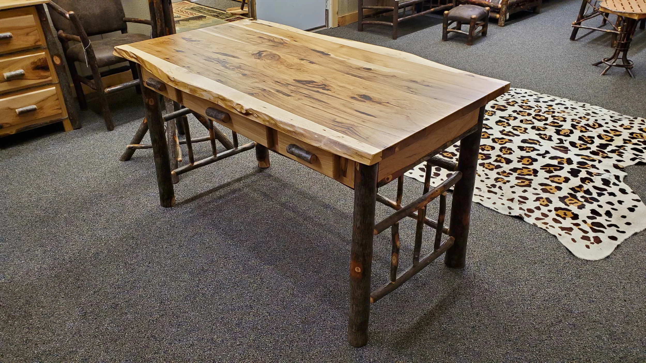 Hickory Live Edge Foreman's Desk — EZ Mountain Rustic Furniture