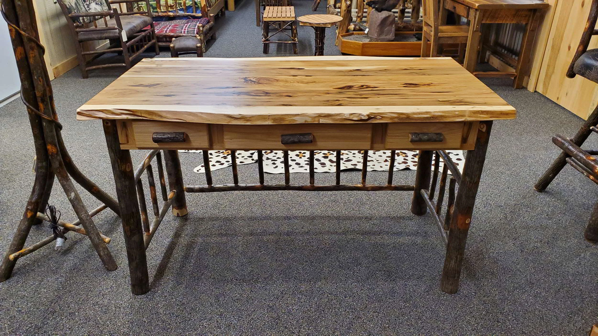 Hickory Live Edge Foreman's Desk — EZ Mountain Rustic Furniture