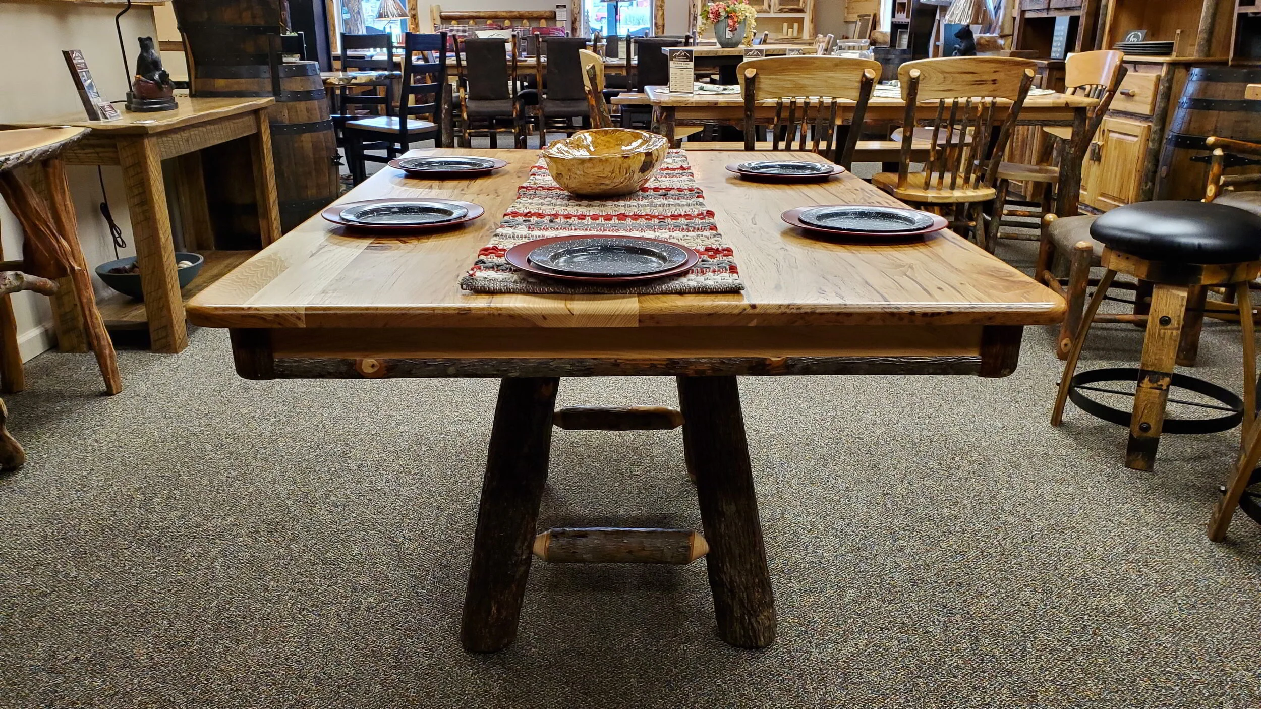 Hickory Table with 4 Leg Pedestal Base — EZ Mountain Rustic Furniture