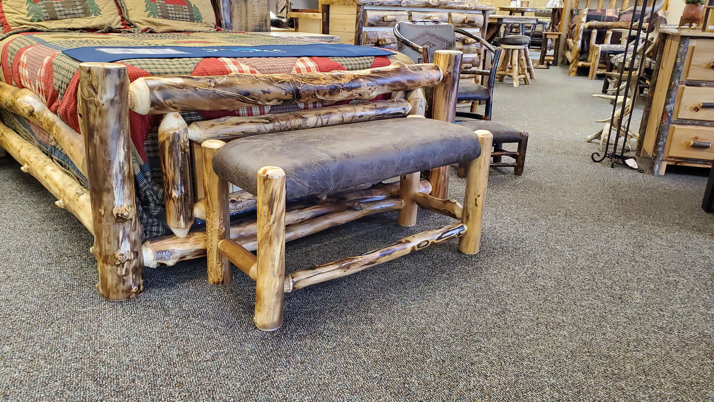 Aspen Log Padded Bench — EZ Mountain Rustic Furniture