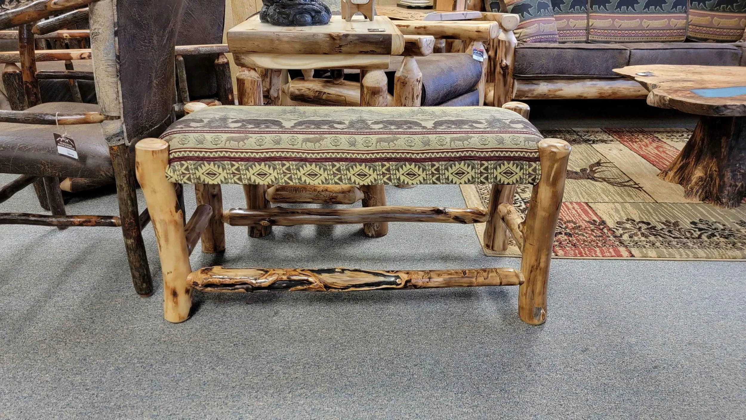 Aspen Log Padded Bench — EZ Mountain Rustic Furniture