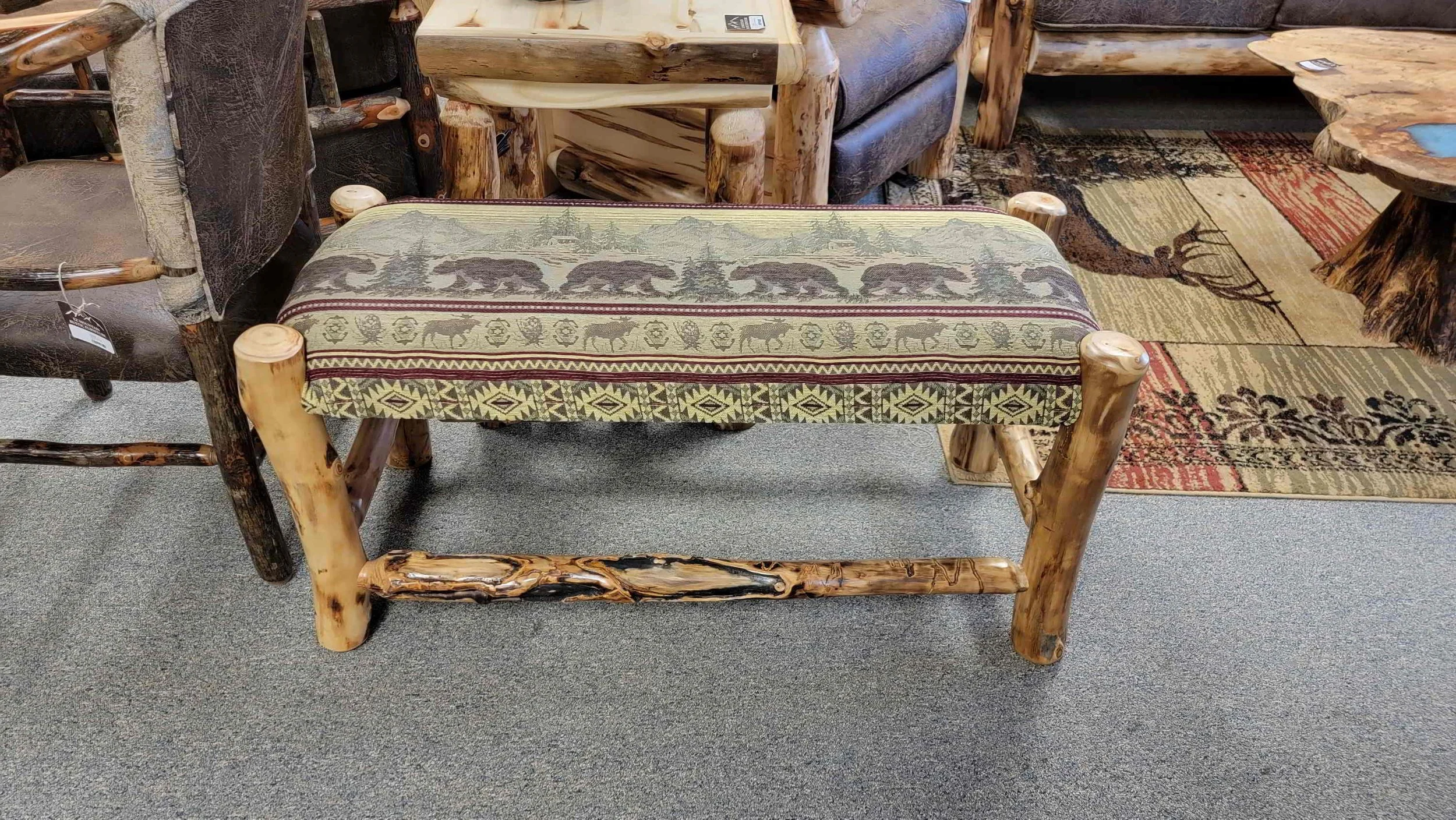 Aspen Log Padded Bench — EZ Mountain Rustic Furniture