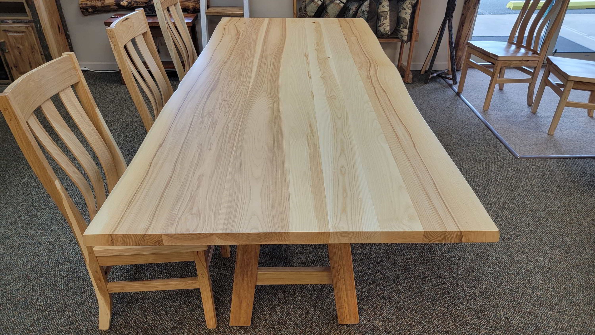 42" x 96" Live Edge Ash Table with Hickory Pedestal Base — EZ Mountain ...