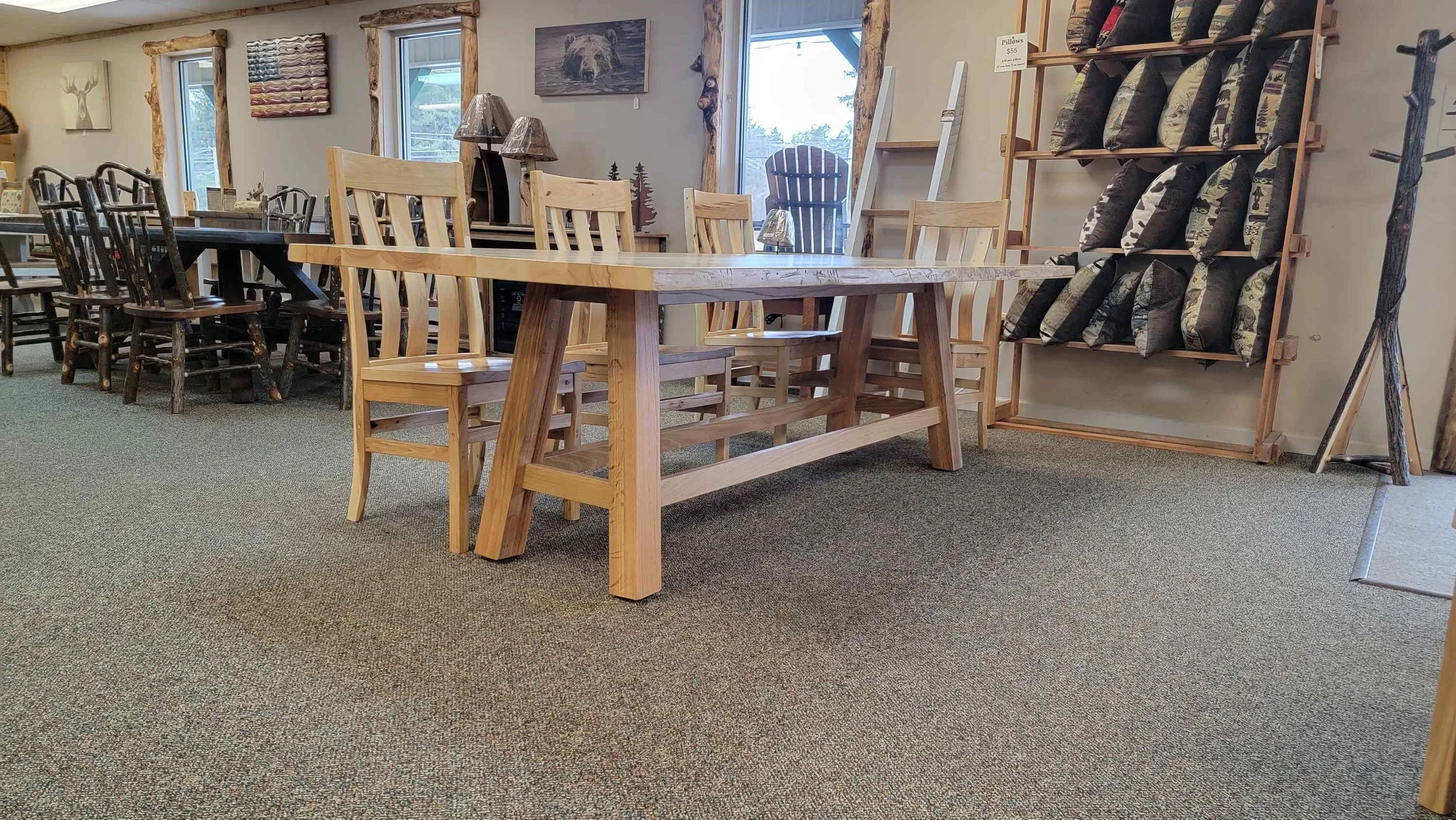 42" x 96" Live Edge Ash Table with Hickory Pedestal Base — EZ Mountain ...