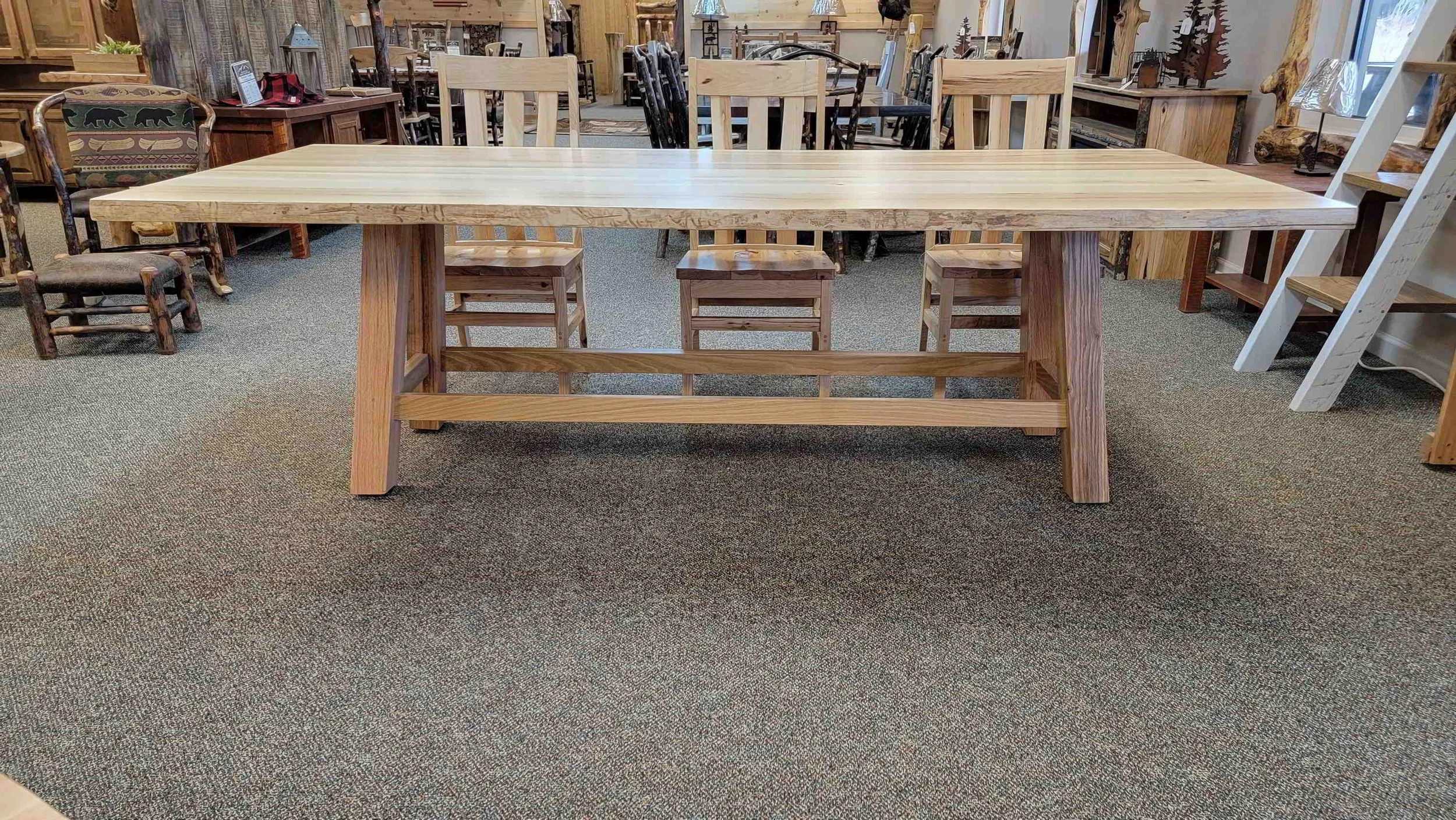 42" x 96" Live Edge Ash Table with Hickory Pedestal Base — EZ Mountain ...