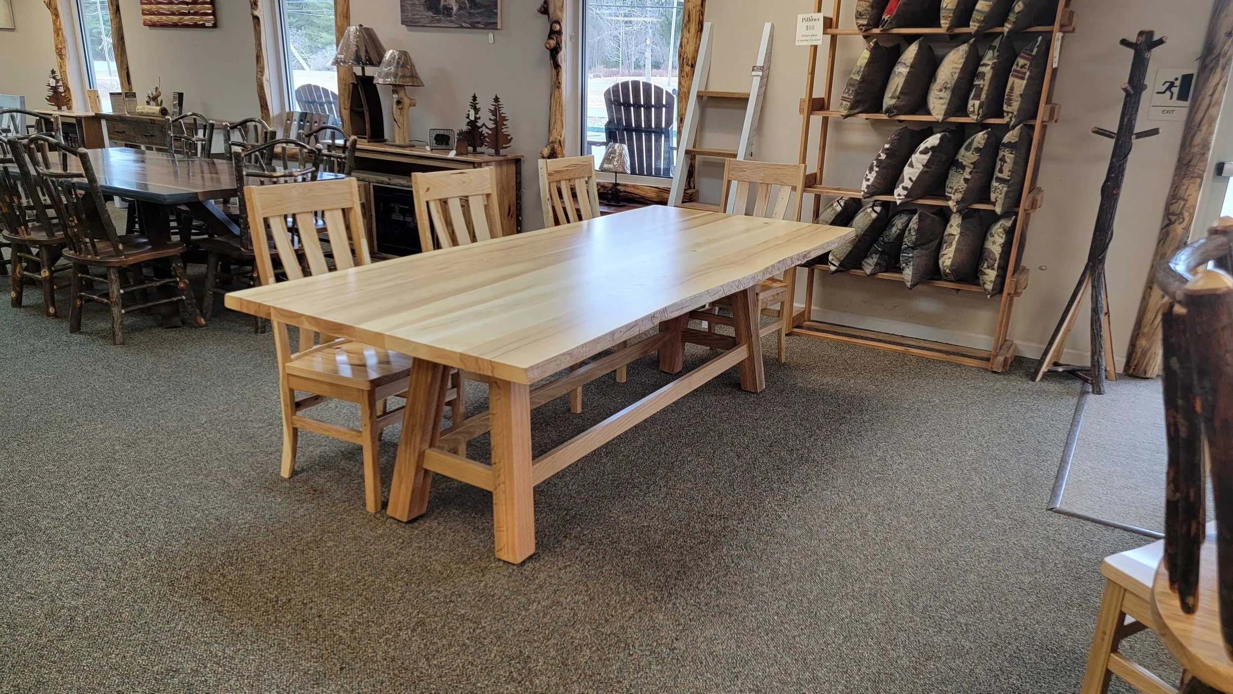 42" x 96" Live Edge Ash Table with Hickory Pedestal Base — EZ Mountain ...