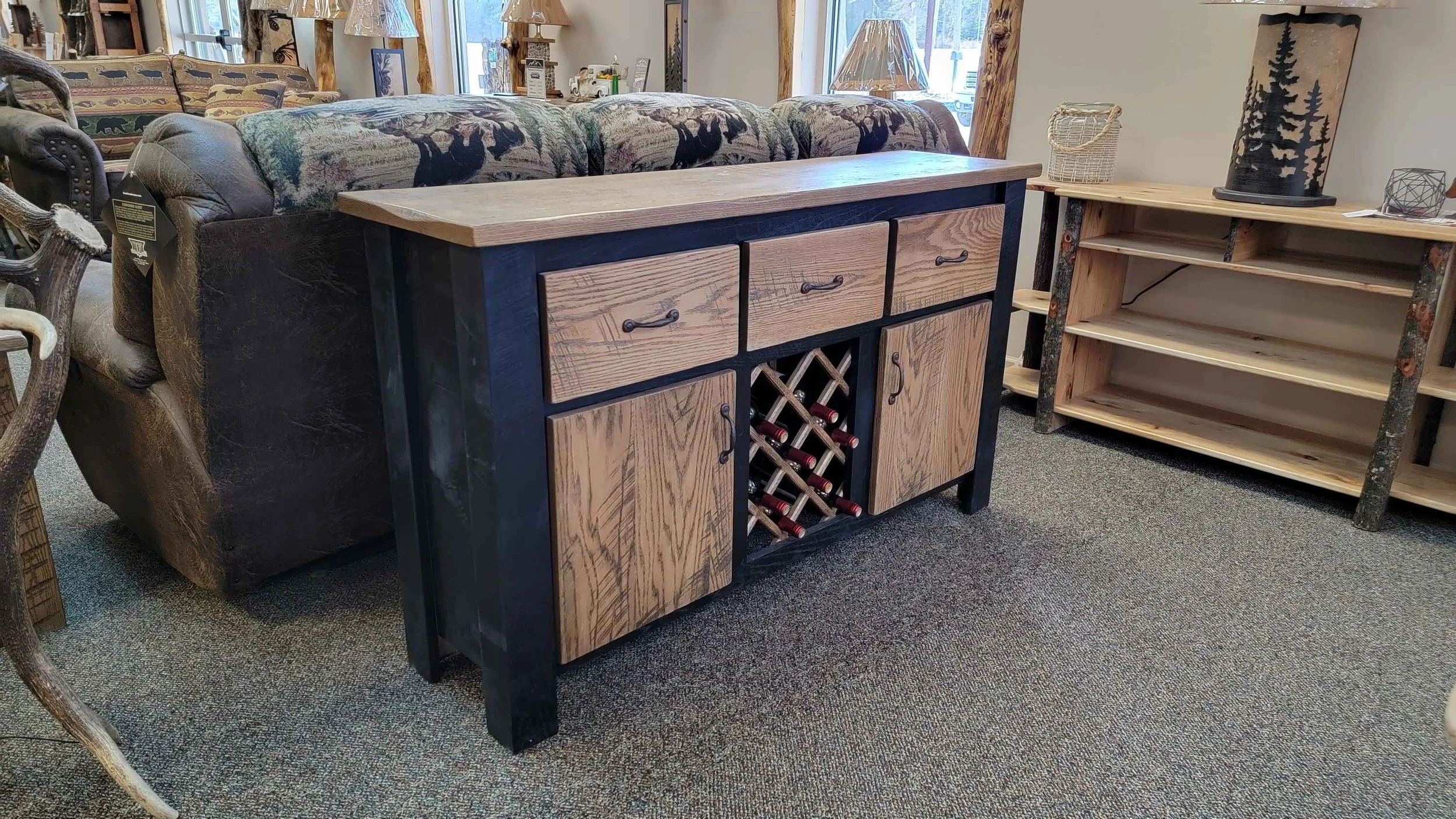 Rough Cut Buffet Table with Wine Rack — EZ Mountain Rustic Furniture