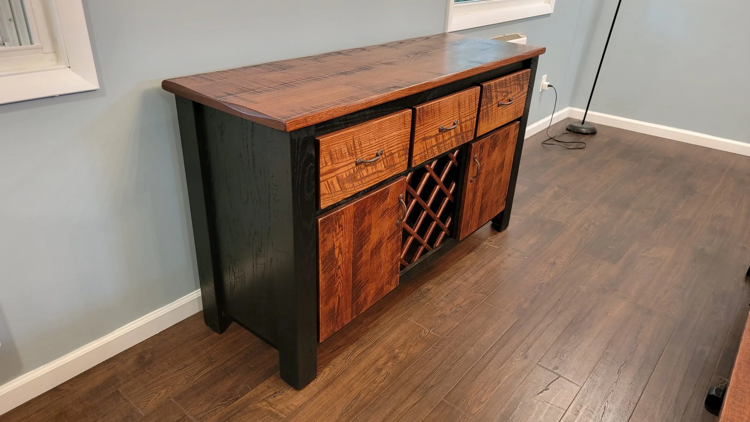 Rough Cut Buffet Table with Wine Rack — EZ Mountain Rustic Furniture