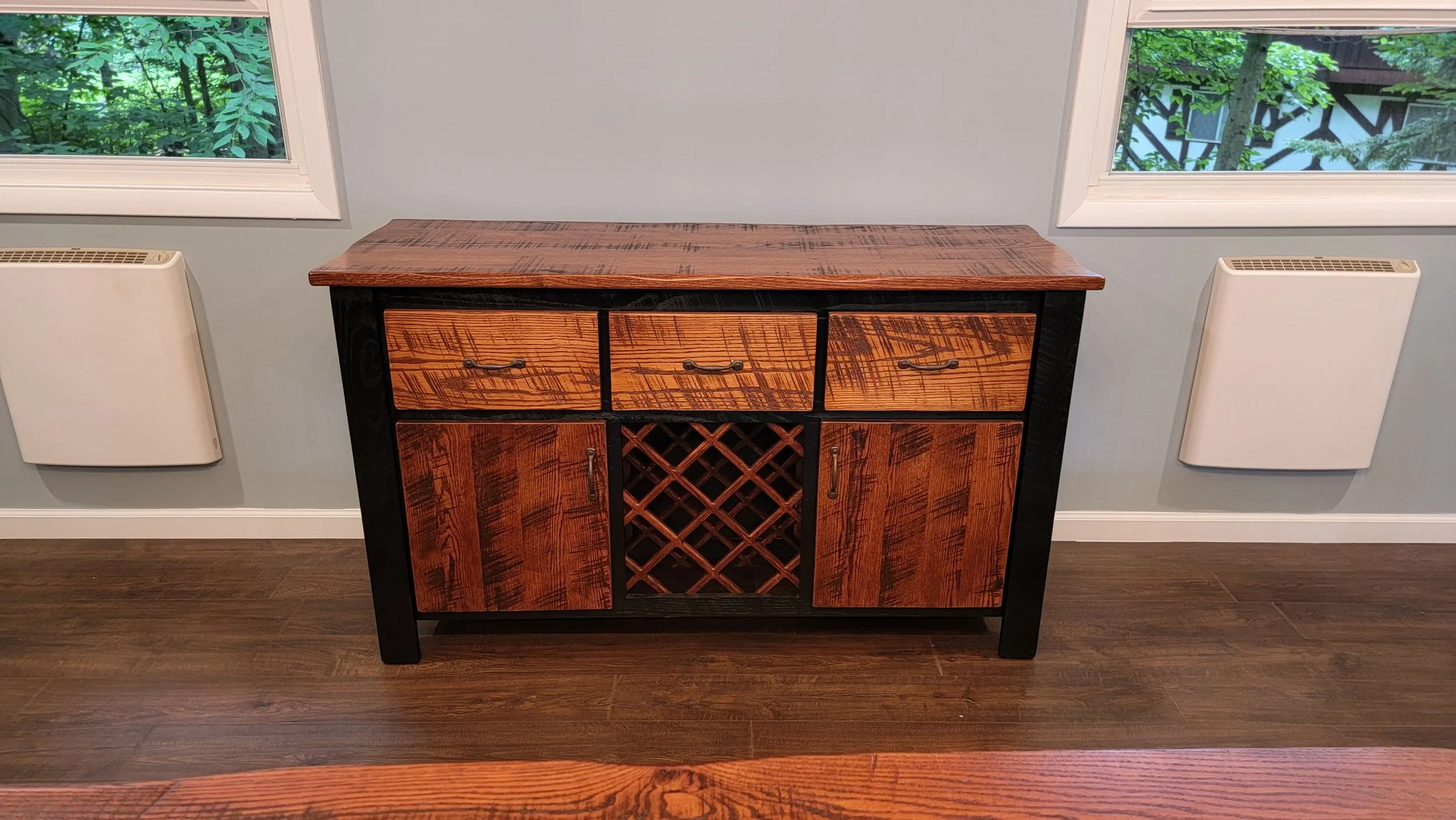 Rough Cut Buffet Table with Wine Rack — EZ Mountain Rustic Furniture