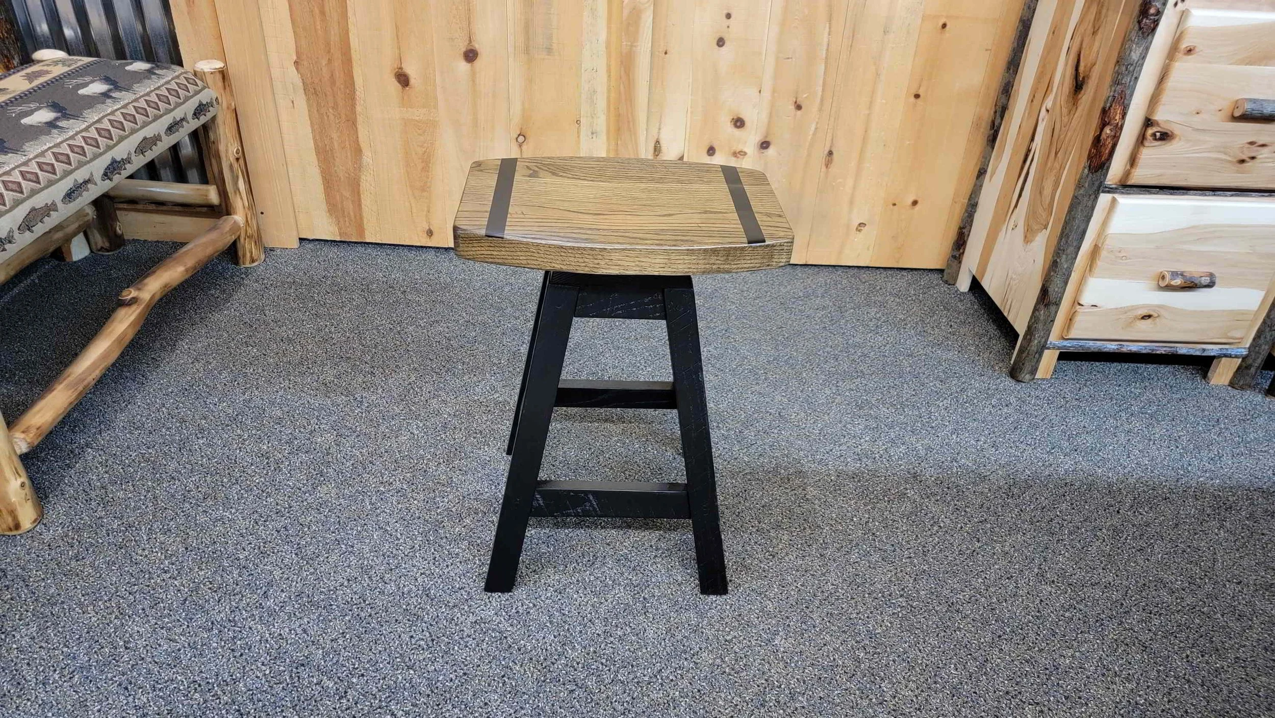 Rough Cut Oak Oval Barrel Bar Stool — EZ Mountain Rustic Furniture