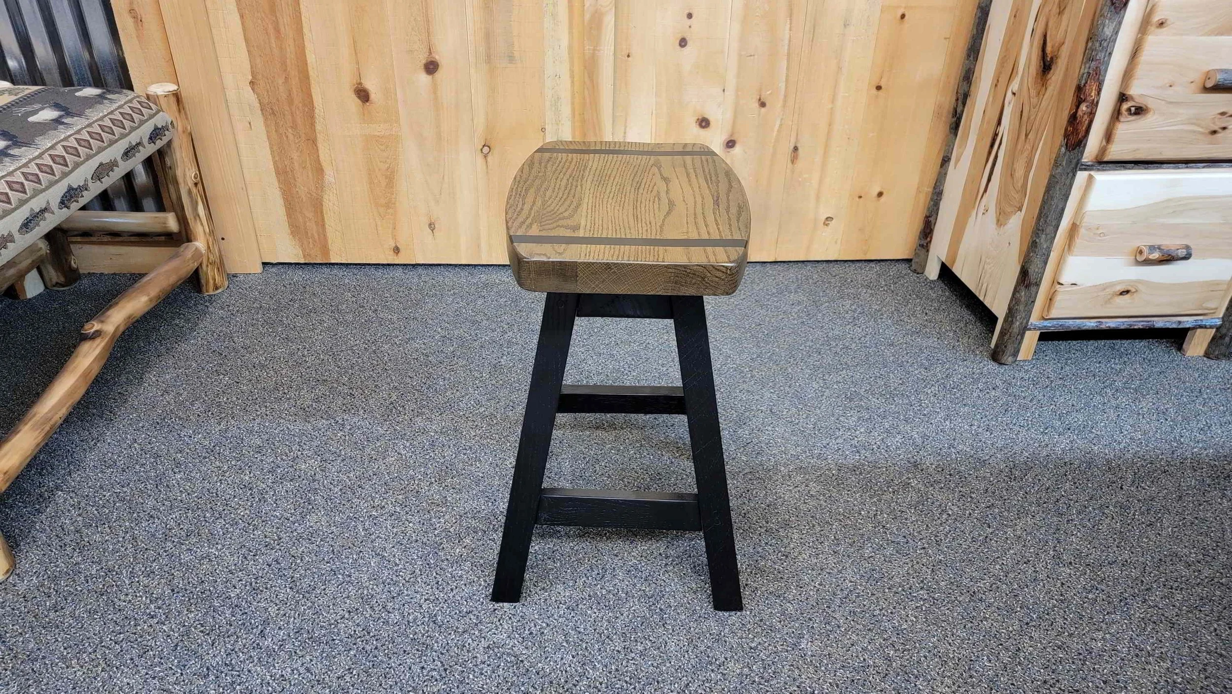 Rough Cut Oak Oval Barrel Bar Stool — EZ Mountain Rustic Furniture
