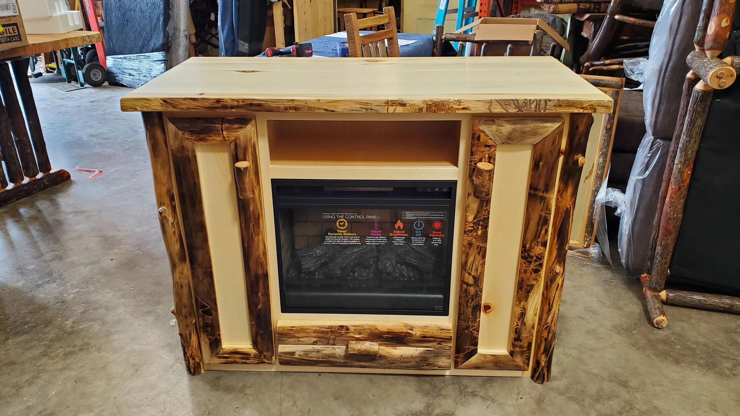 Aspen TV Stand with Fireplace — EZ Mountain Rustic Furniture