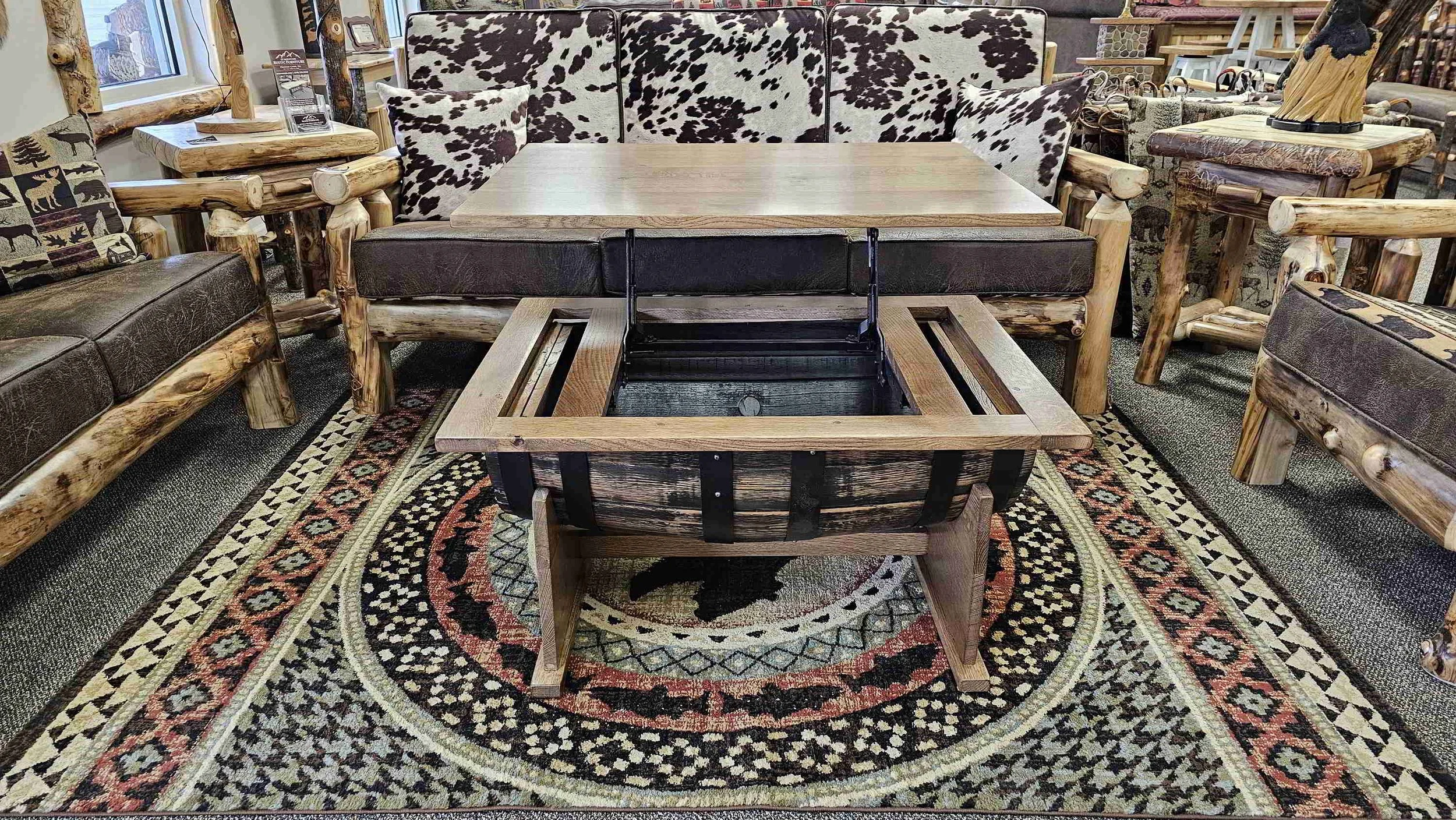 Barrel Coffee Table with Lift Top — EZ Mountain Rustic Furniture