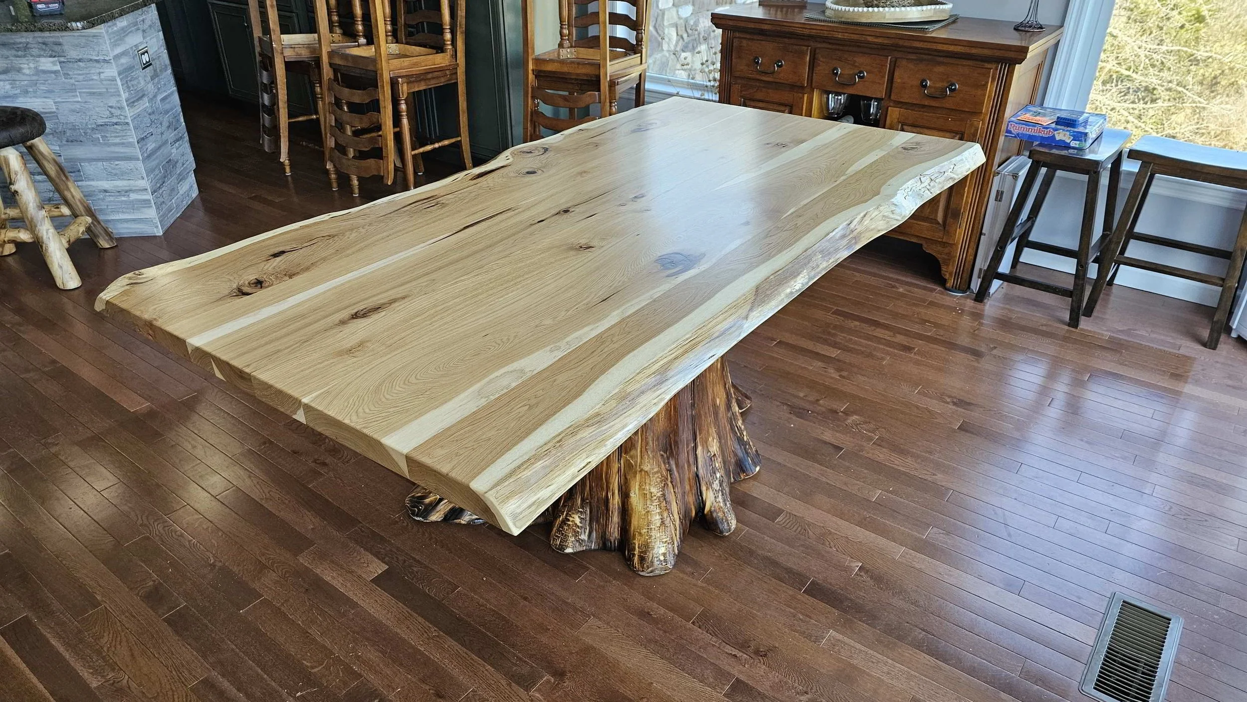 Live Edge Hickory Table with Stump Base — EZ Mountain Rustic Furniture