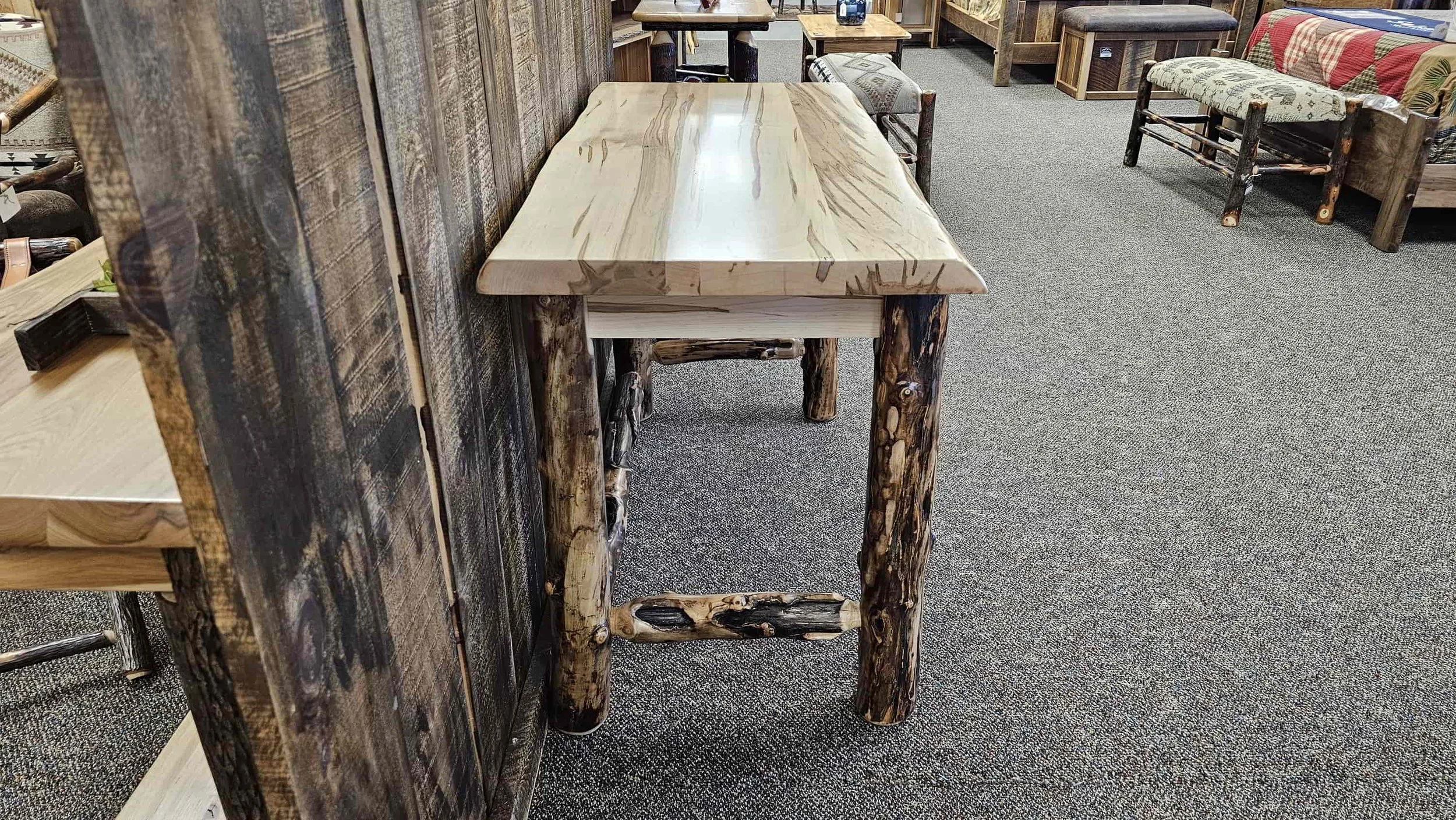 Maple Slab Desk with Stump Base — EZ Mountain Rustic Furniture