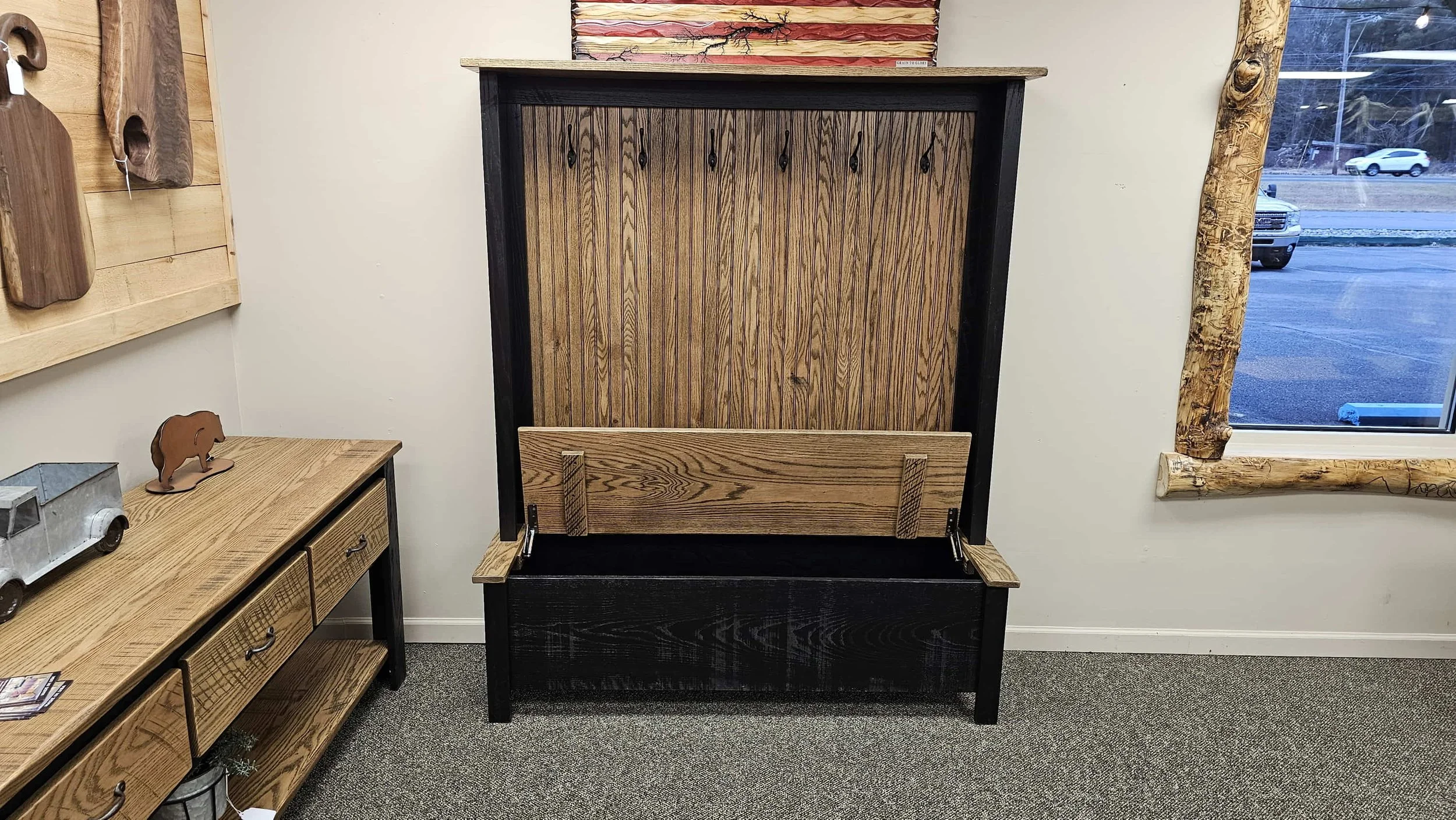 Rough Cut Oak Coat Tree Bench — EZ Mountain Rustic Furniture