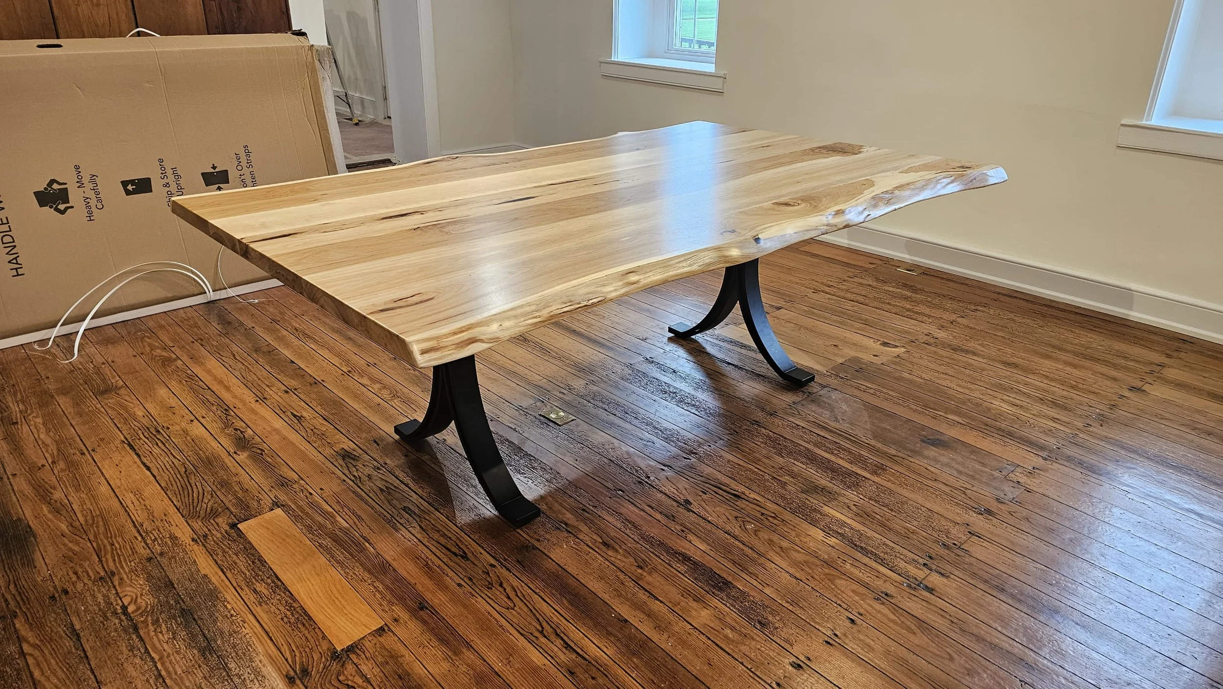 Hickory Live Edge Table with Eclipse Base — EZ Mountain Rustic Furniture