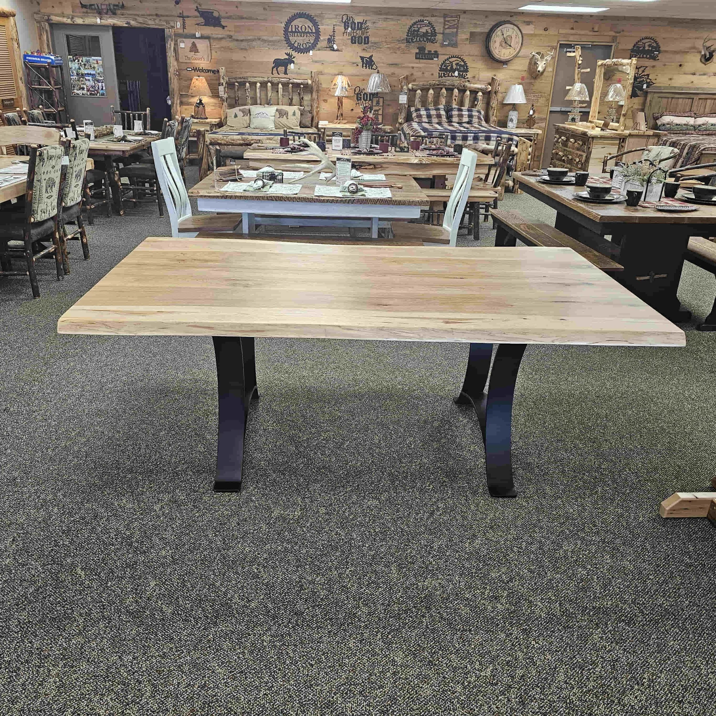 Hickory Live Edge Table with Golden Gate Base — EZ Mountain Rustic ...
