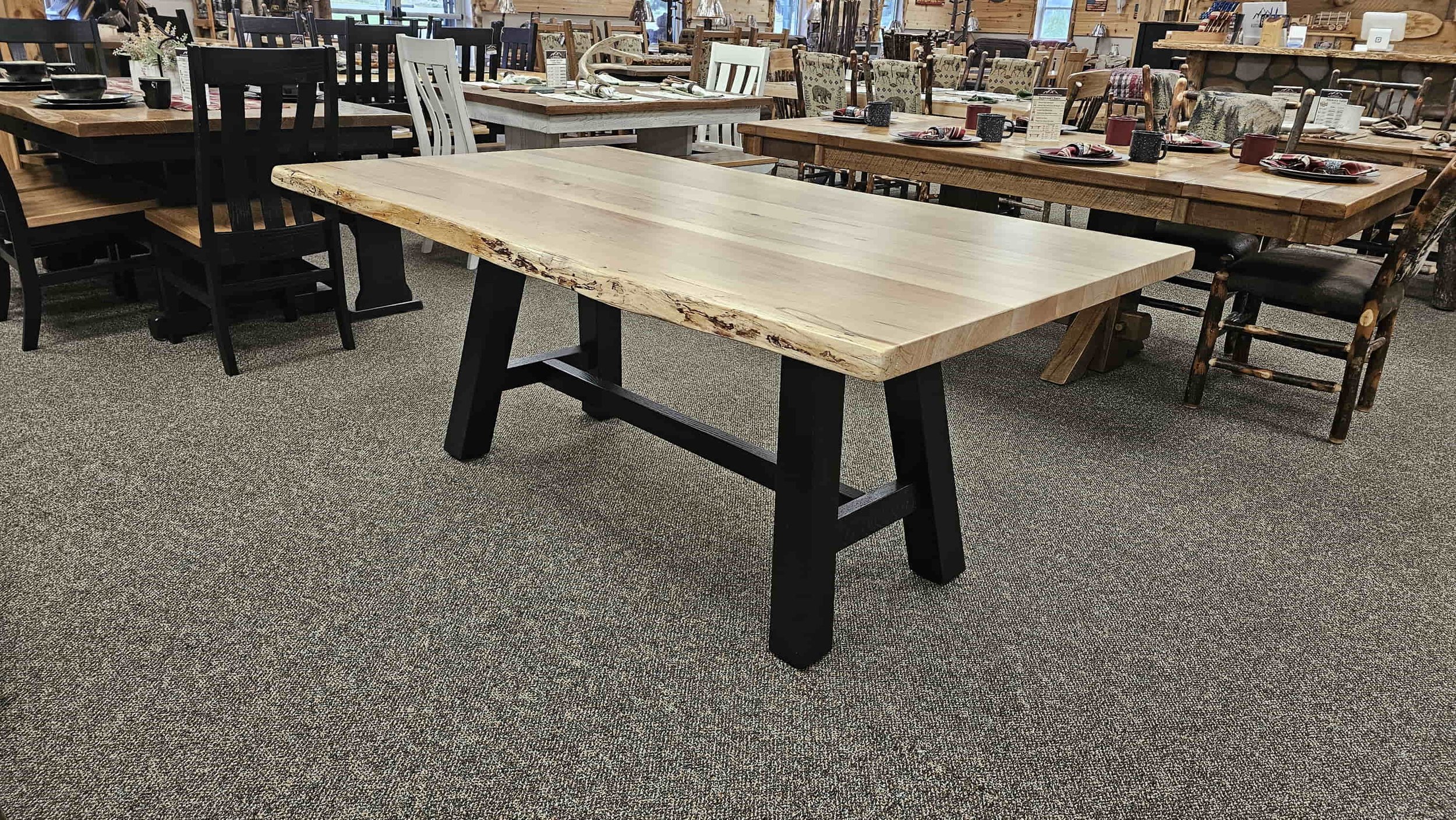 Maple Live Edge Table with 4 Leg Pedestal Base — EZ Mountain Rustic ...