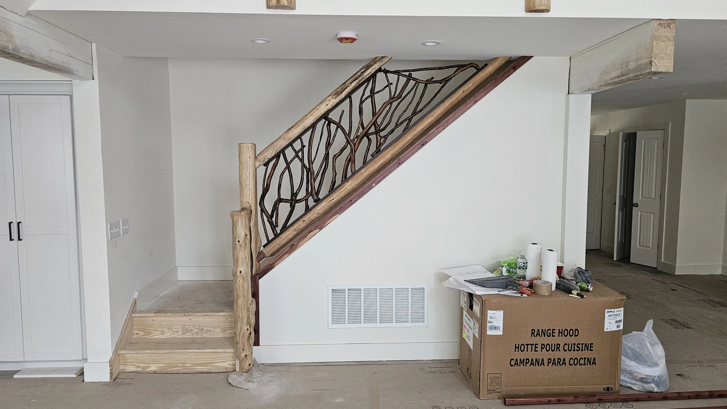 Red Cedar Stained Twig Railing — EZ Mountain Rustic Furniture
