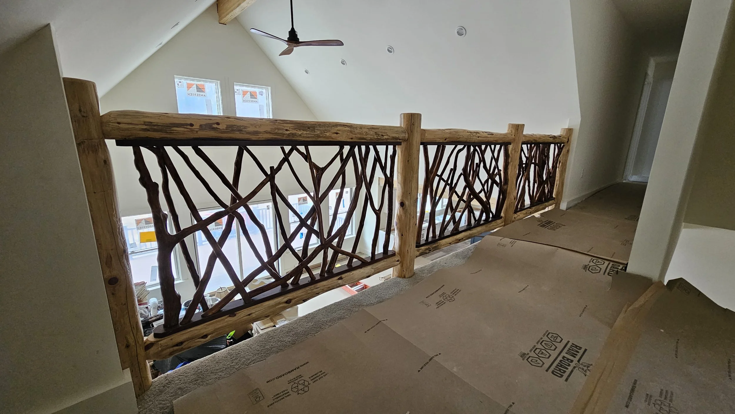 Red Cedar Stained Twig Railing — EZ Mountain Rustic Furniture