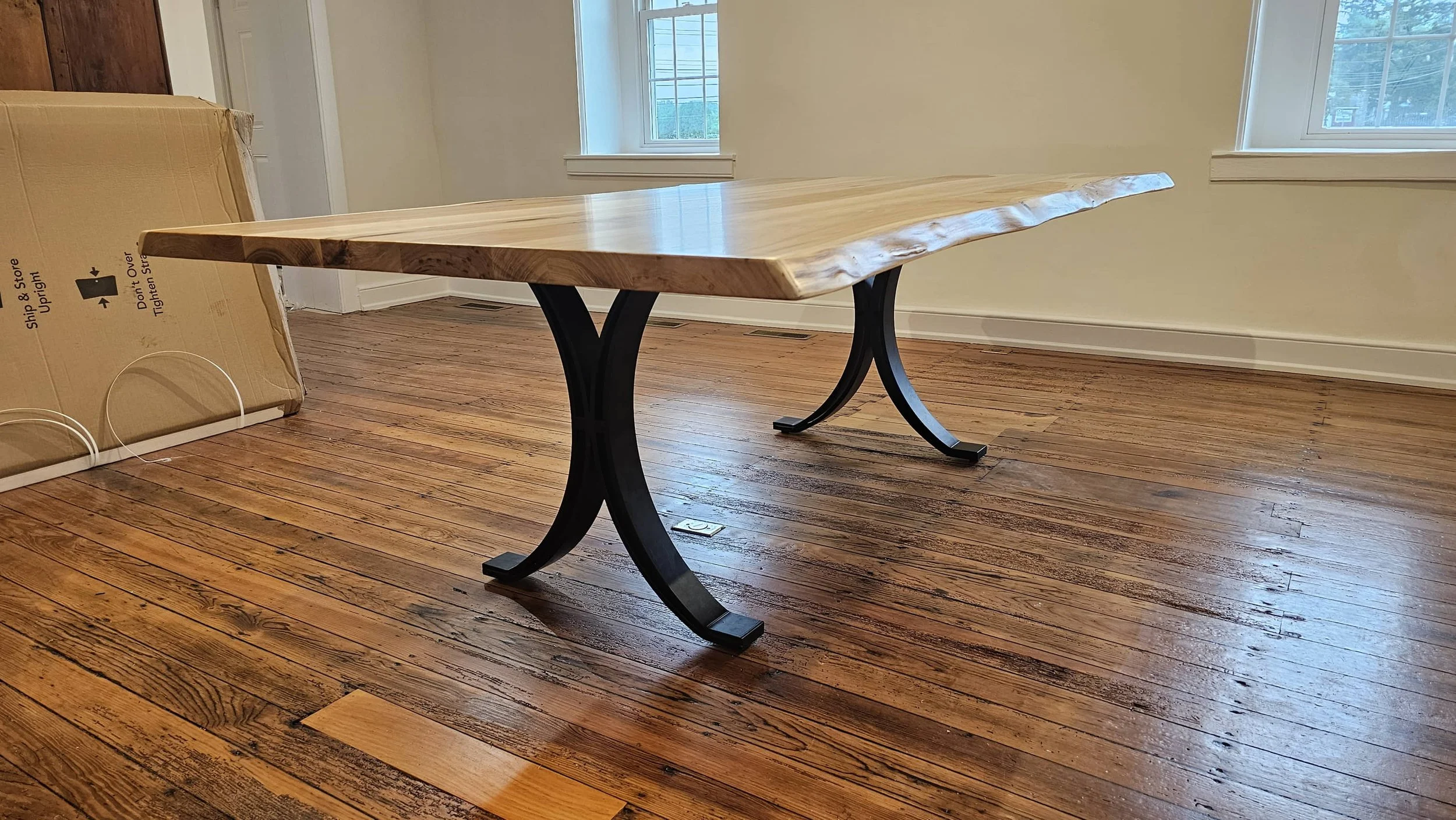 Hickory Live Edge Table with Eclipse Base — EZ Mountain Rustic Furniture