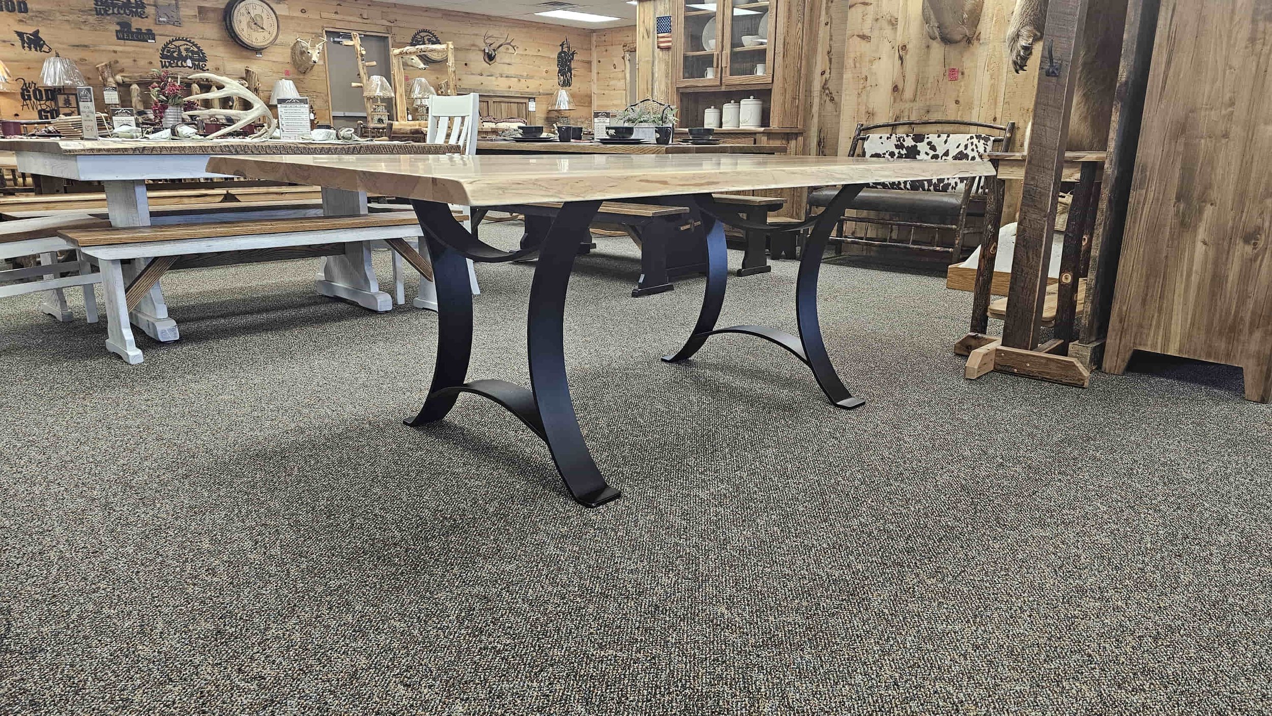 Hickory Live Edge Table with Golden Gate Base — EZ Mountain Rustic ...