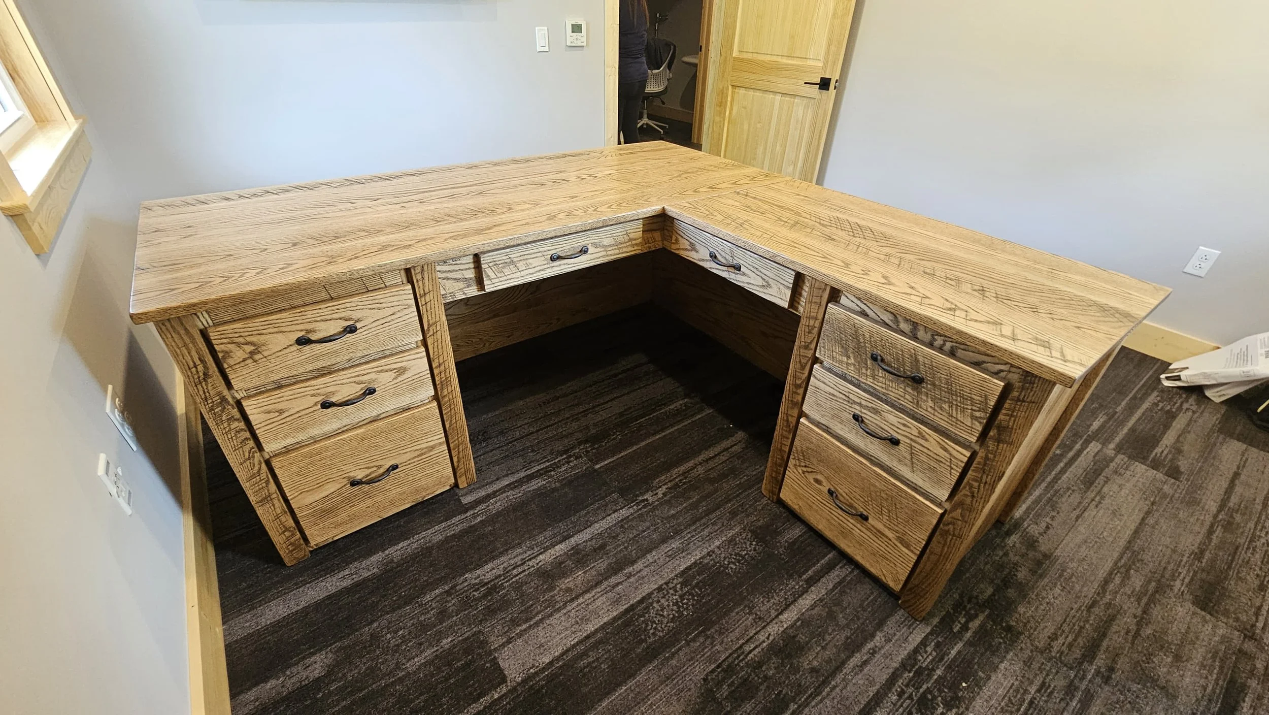 Rough Cut Oak Double Pedestal Desk — EZ Mountain Rustic Furniture