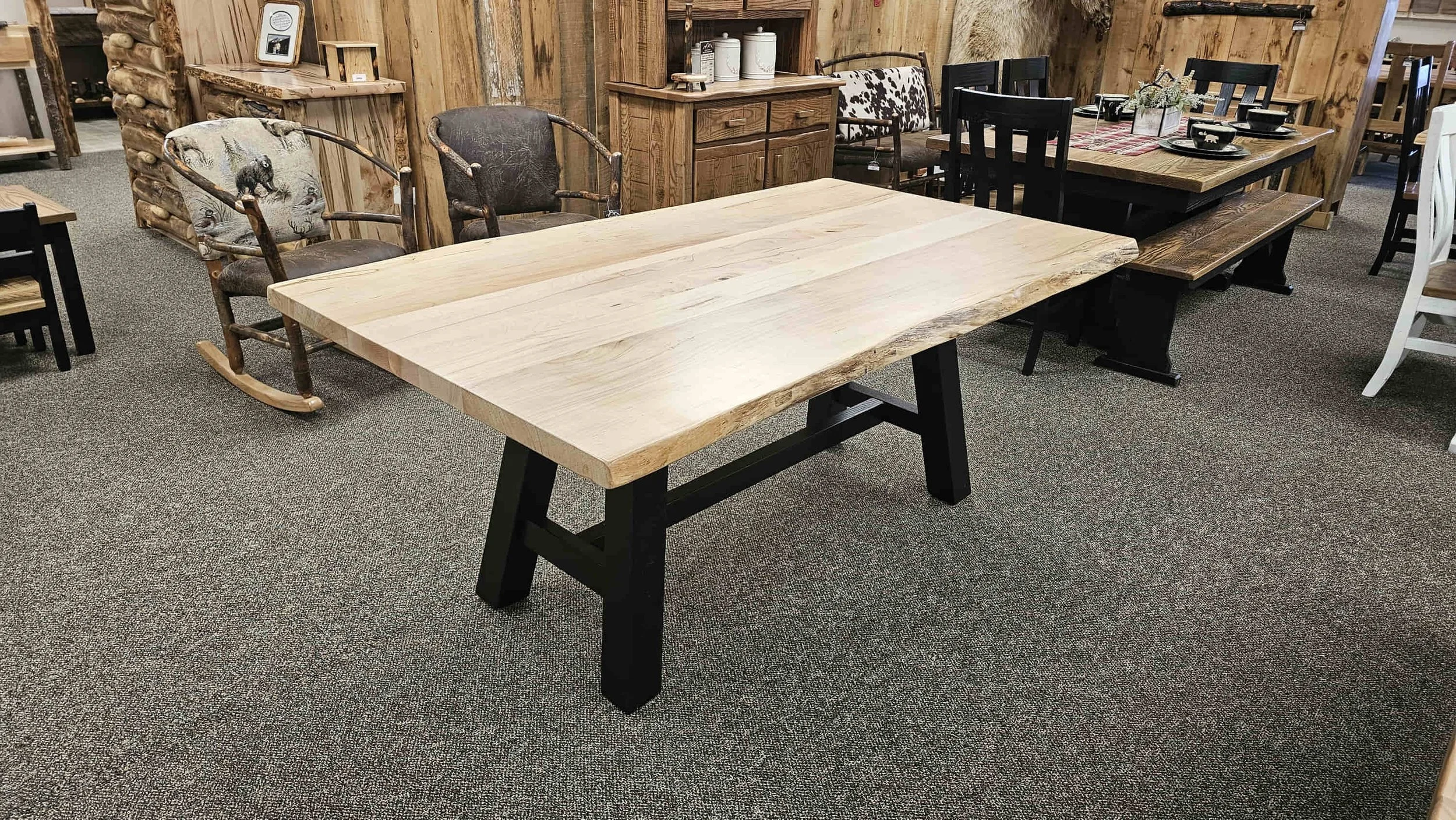 Maple Live Edge Table with 4 Leg Pedestal Base — EZ Mountain Rustic ...