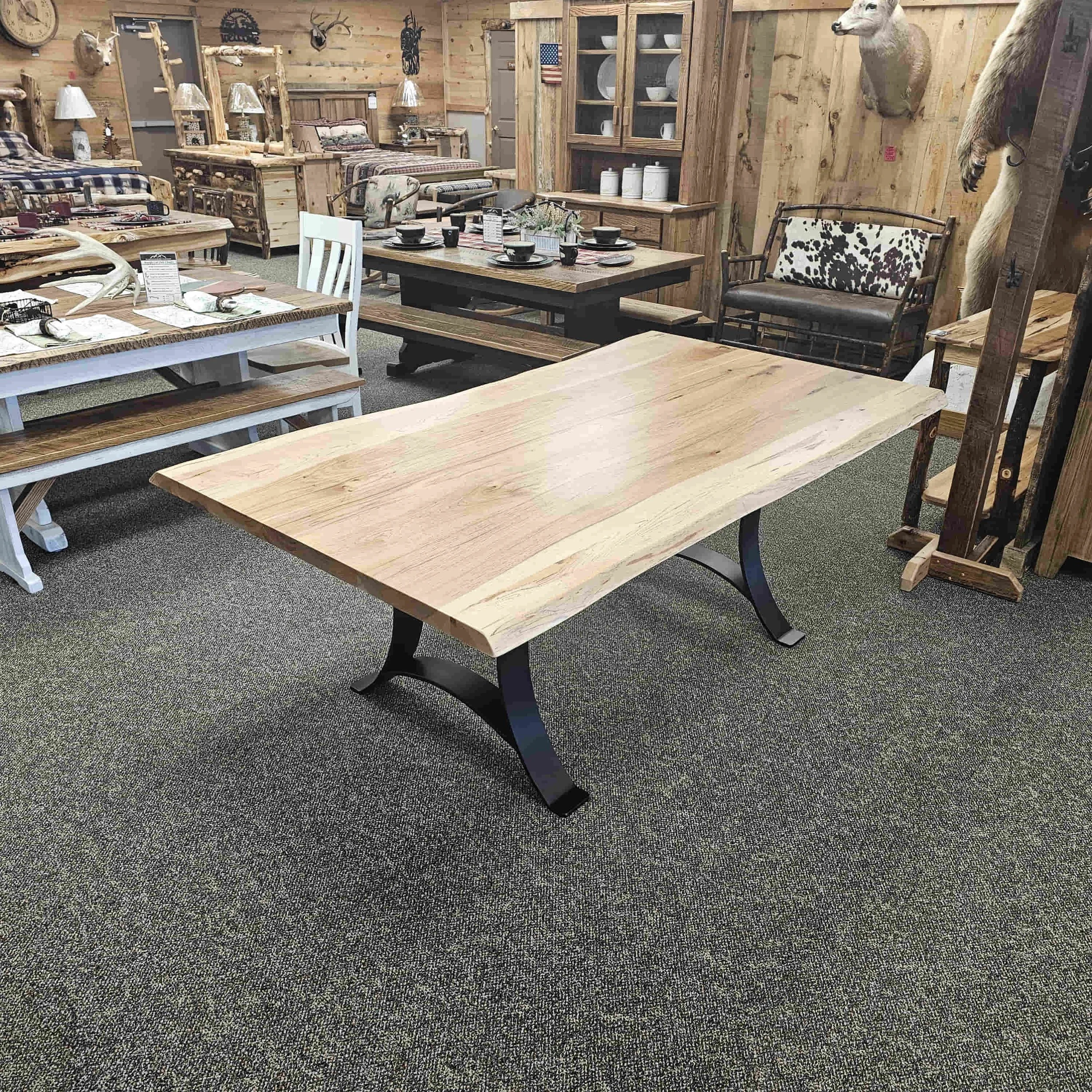 Hickory Live Edge Table with Golden Gate Base — EZ Mountain Rustic ...