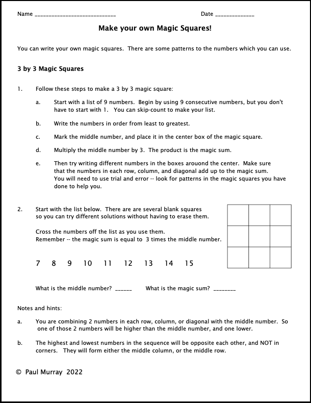 Writing Magic Squares — Math Things